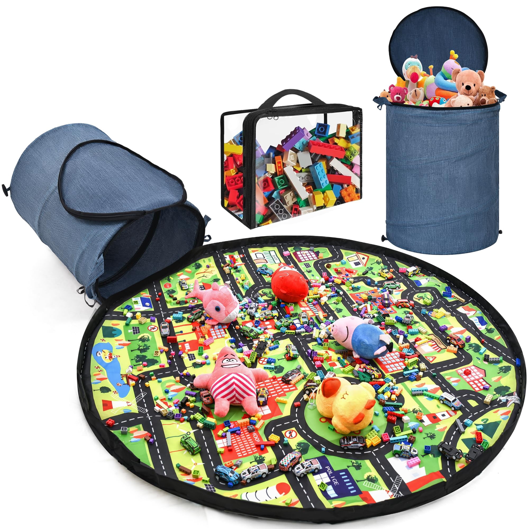 ZECOXOL Toy Storage Bins kids Play Mat Storage Bags Box,Toy Duplo ...