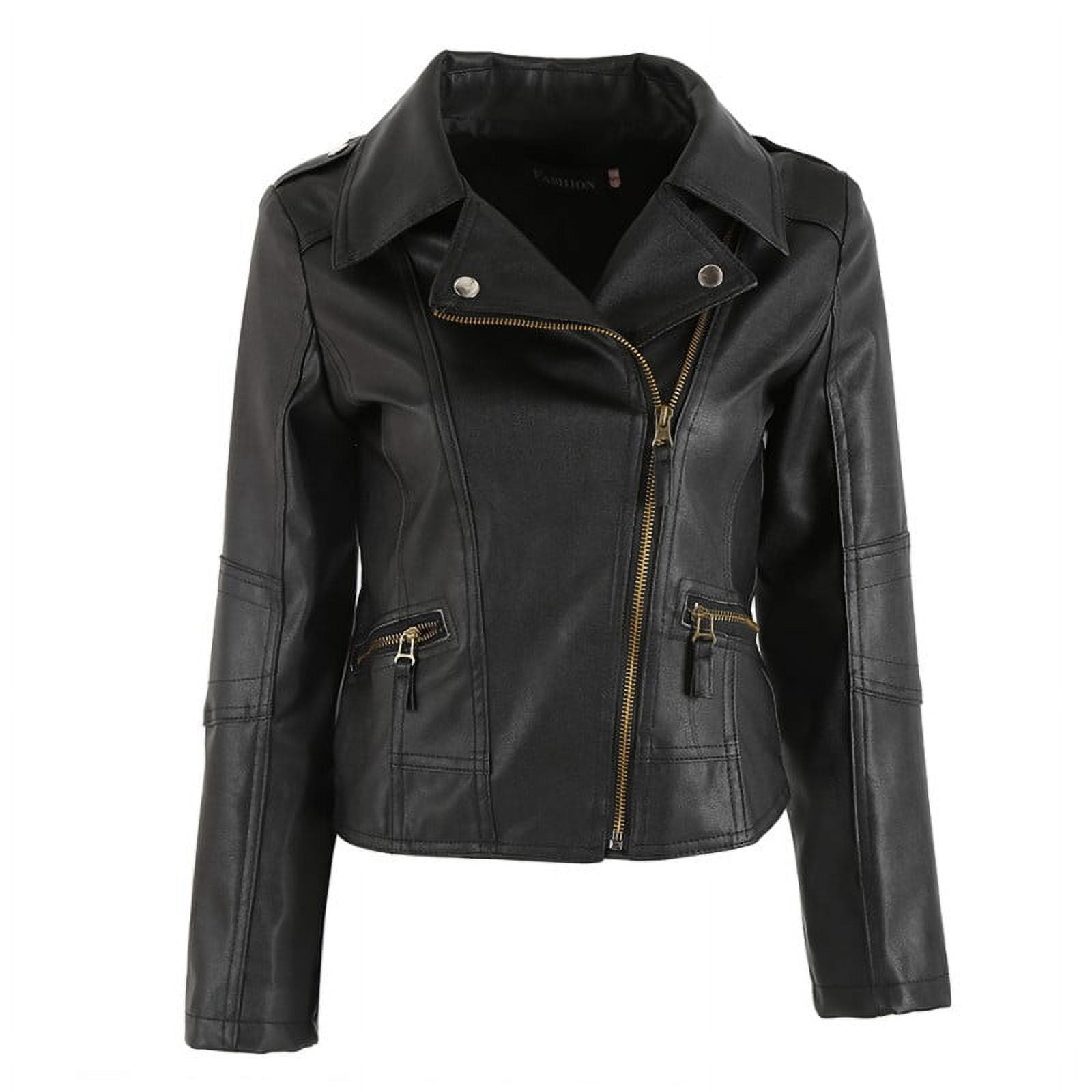 ZEDWELL Women's Faux Leather Moto Biker Short Coat Jacket - Walmart.com