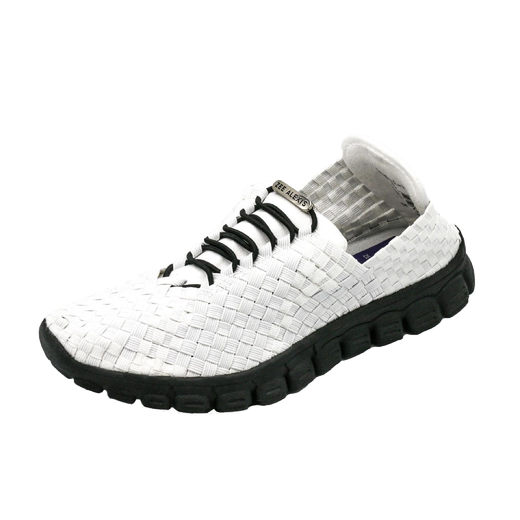 ZEE ALEXIS Women's Danielle Woven Sneakers, White Metallic/Black Bottom ...