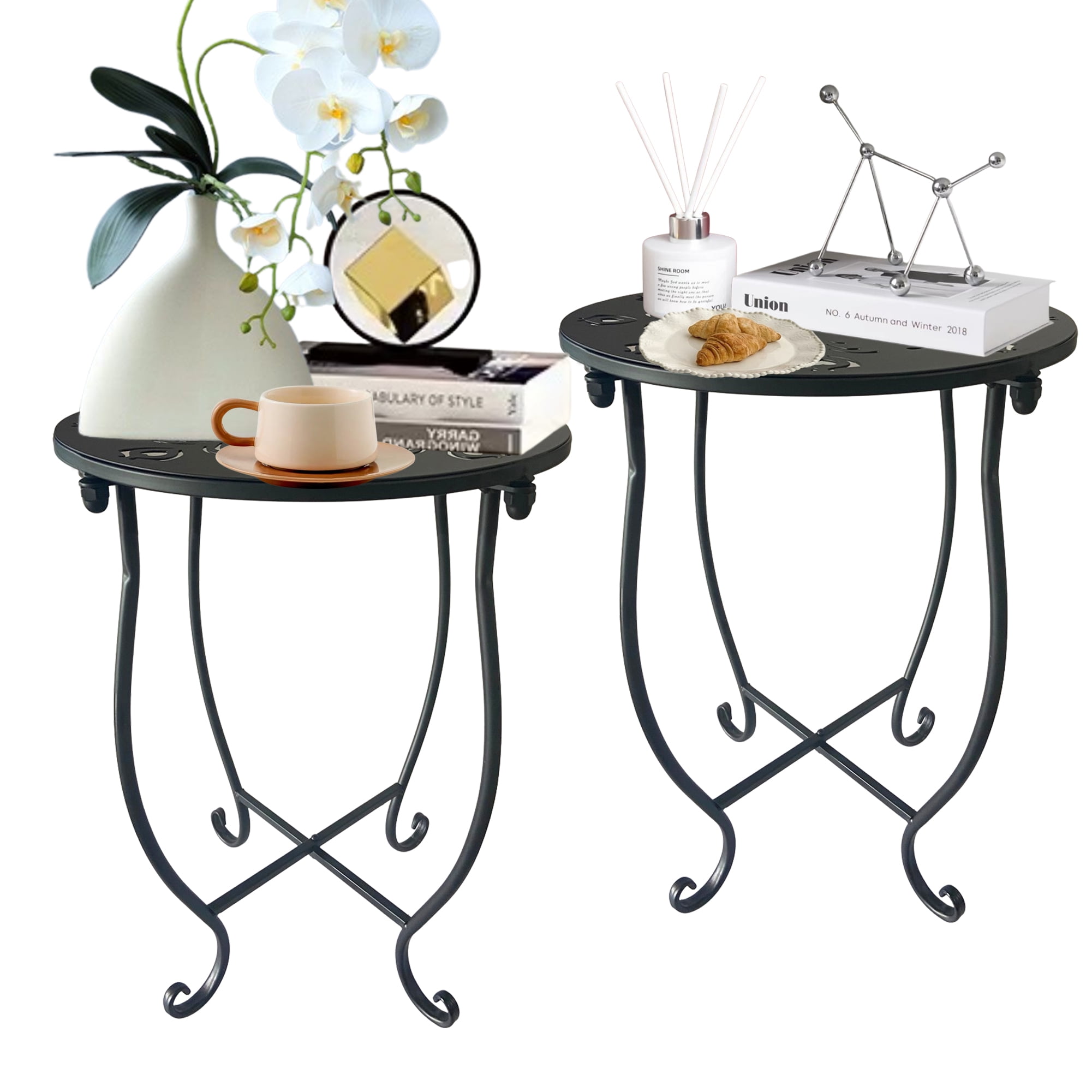 ZEECER Outdoor Side Table, 14-inch Small Round Metal Patio Table with ...