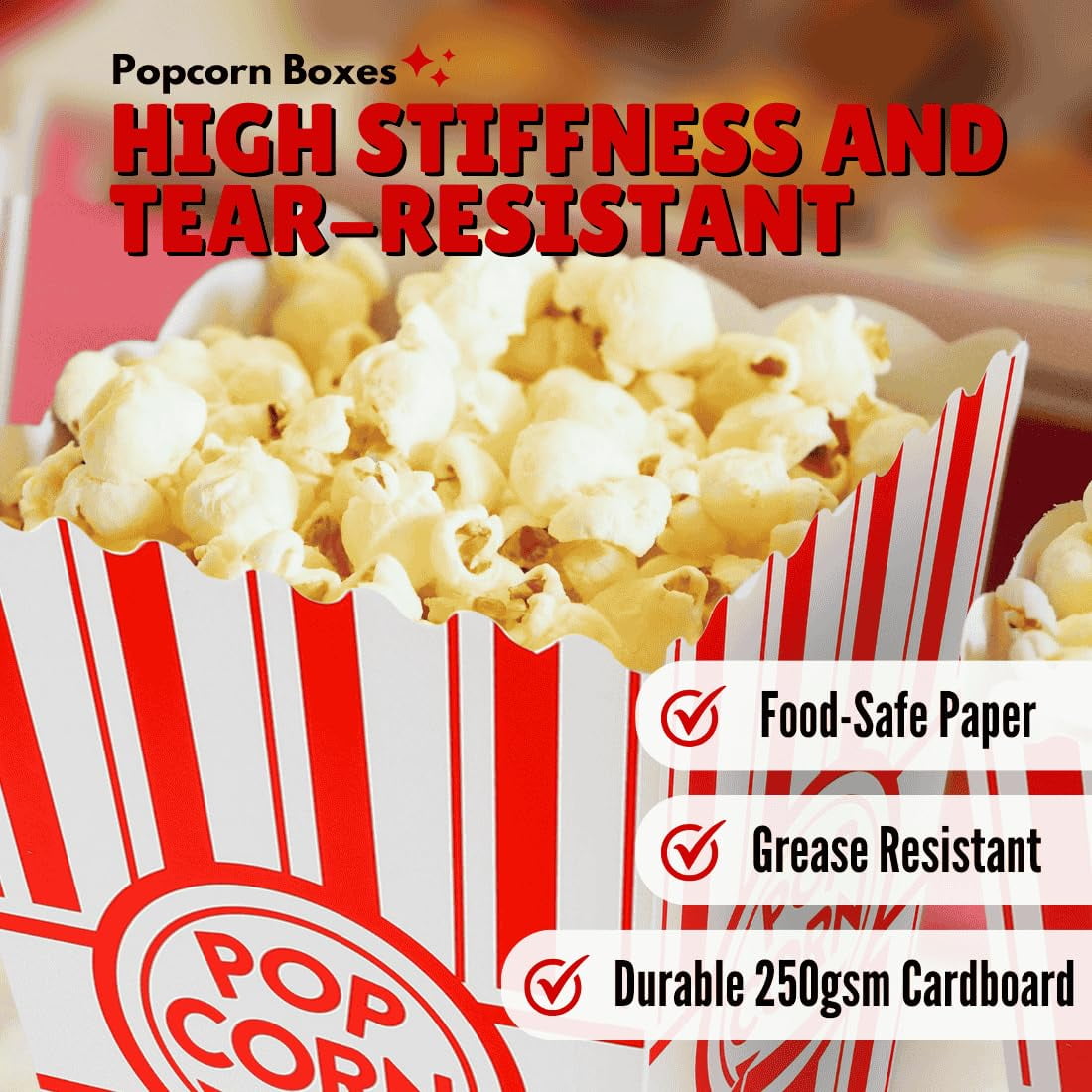 ZEEGO0 100-Pack Popcorn AJH3 Boxes, Sturdy and Durable Popcorn Bucket ...