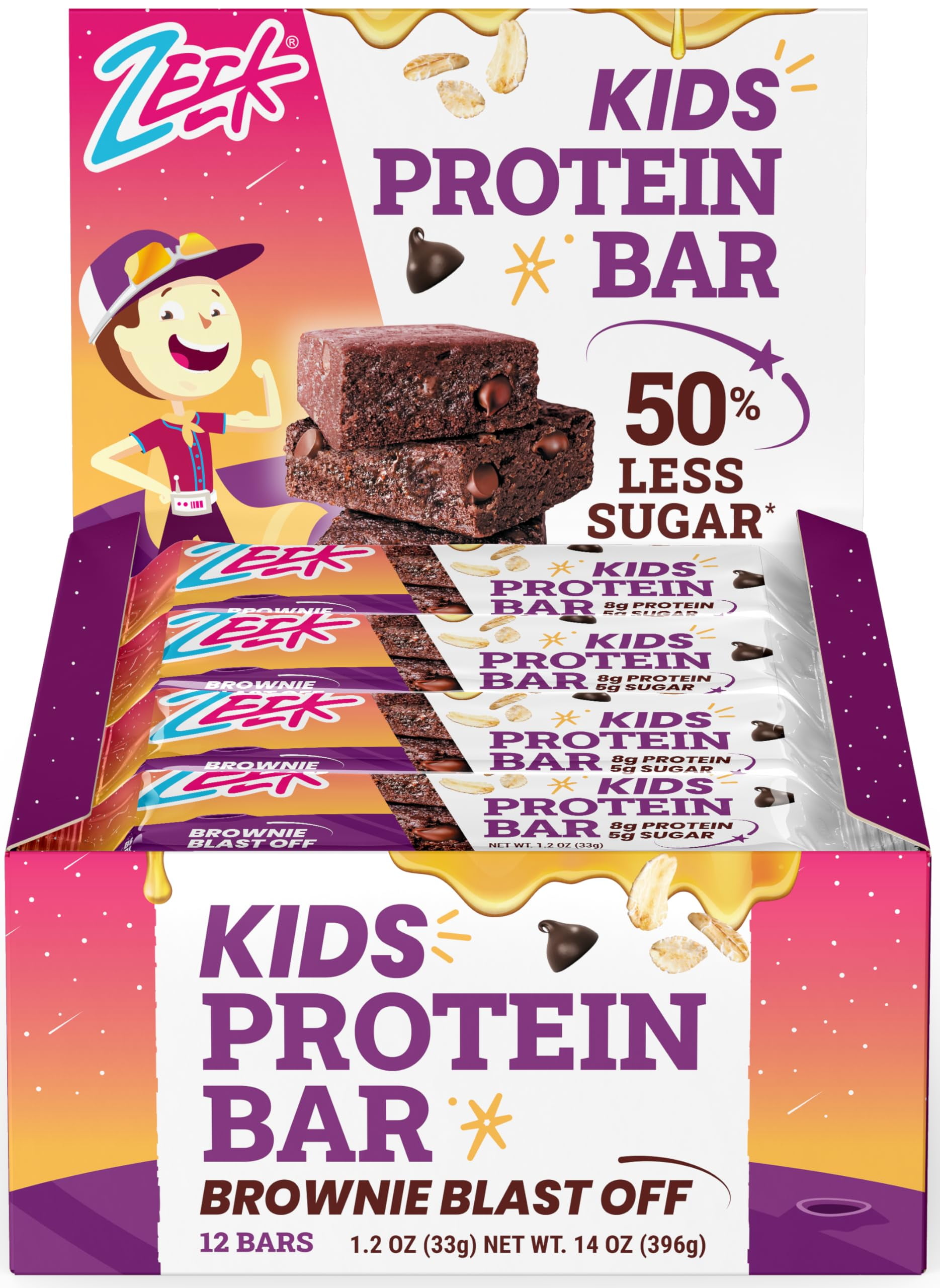 ZEEK BAR - Kids MZF22 Protein Bars - 50% Less Sugar, 8g Protein - All Natural, Non-GMO, Gluten ...