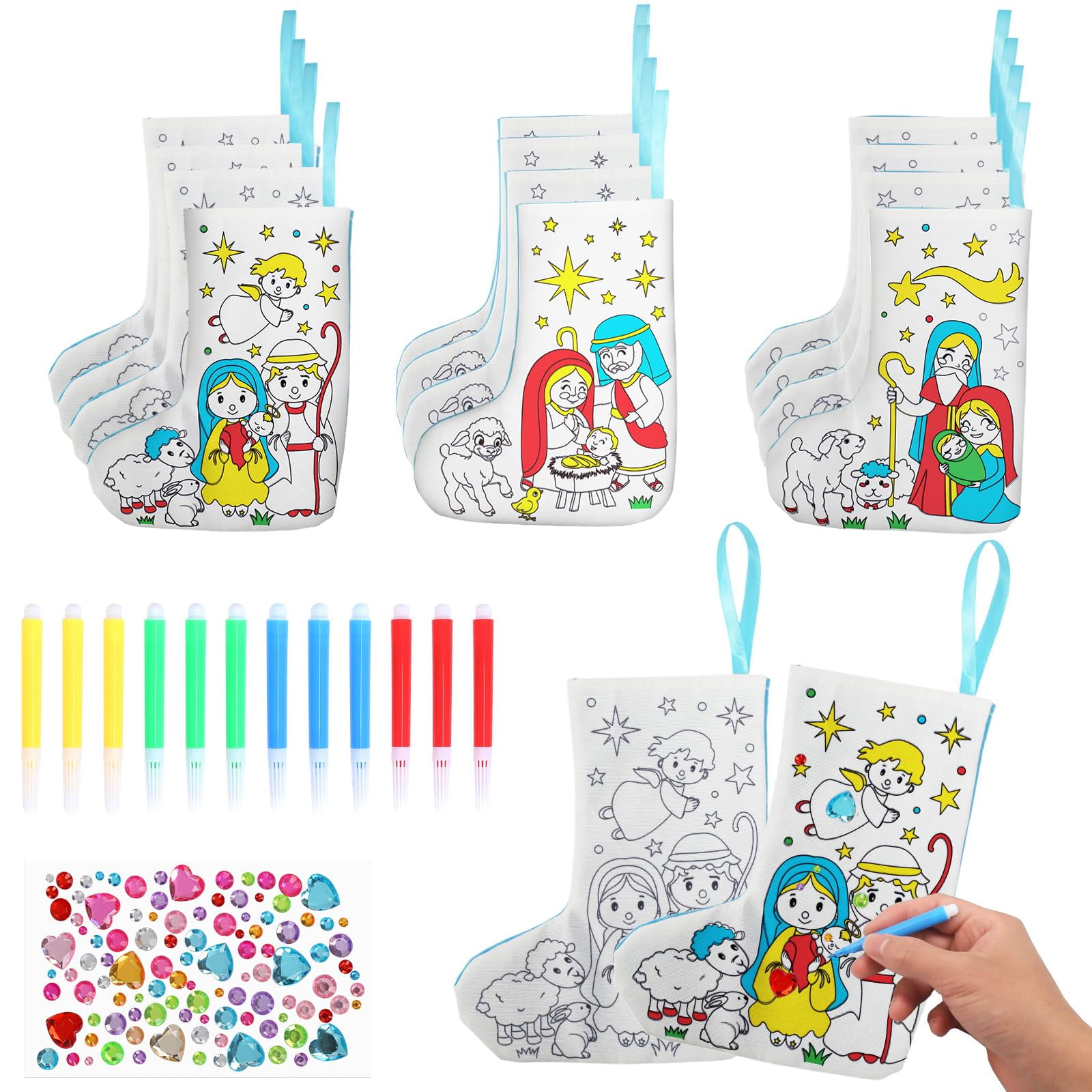 ZEELONA 12 Pack DIY Christmas Stocking Kit Color Your Own Nativity ...
