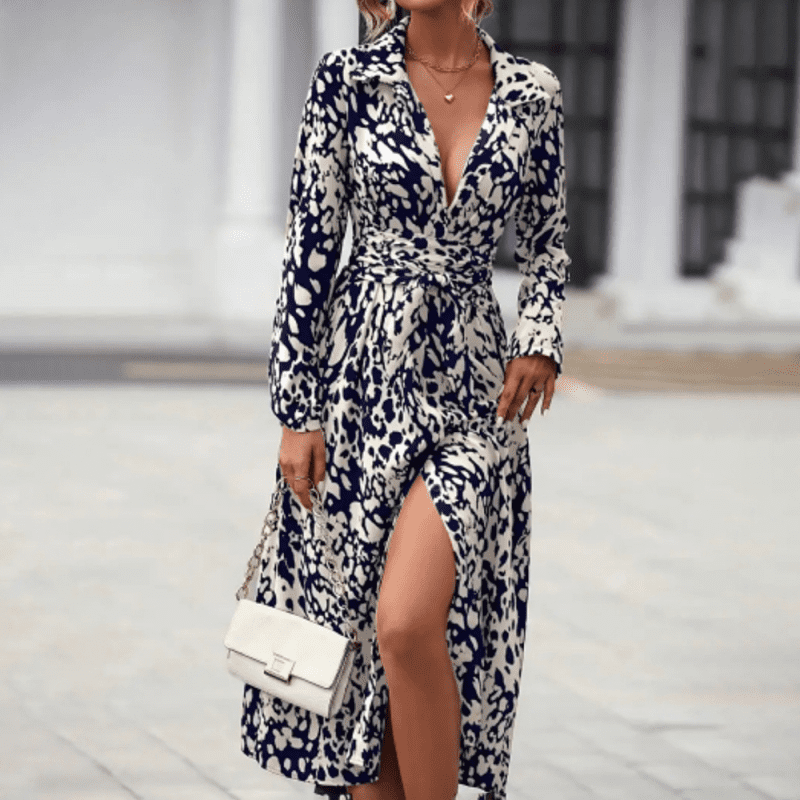 ZEHJUHAN Women's Fashion Leopard Print Belted Shirt Dress - Lapel ...