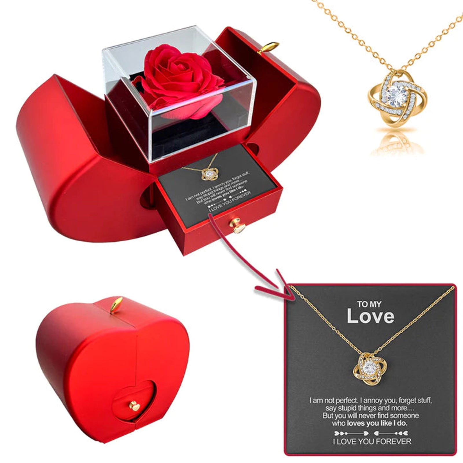 ZEIDO Preserved Handmade Red Rose With Hollow Clavicle Necklace,Jewelry ...