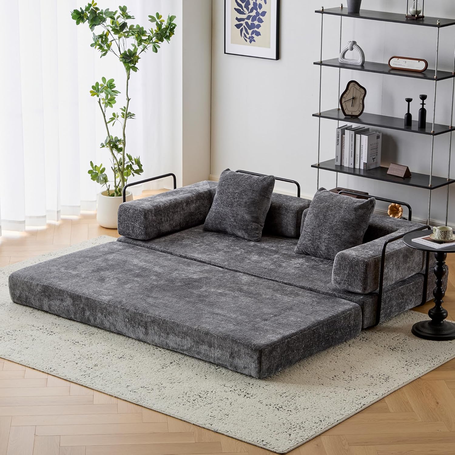 ZEIINPA Convertible Floor Sofa Bed with Fixed-Shape Frame, Modular ...