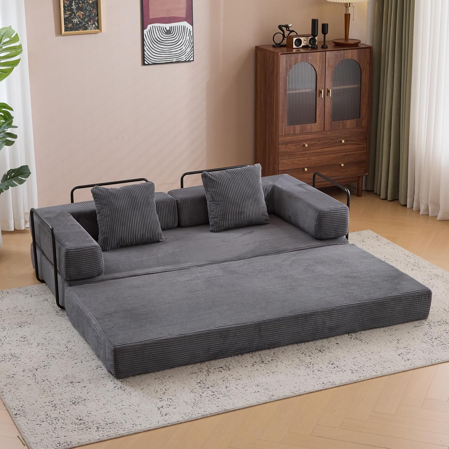 ZEIINPA Convertible Floor Sofa Bed with Fixed-Shape Frame, Modular ...