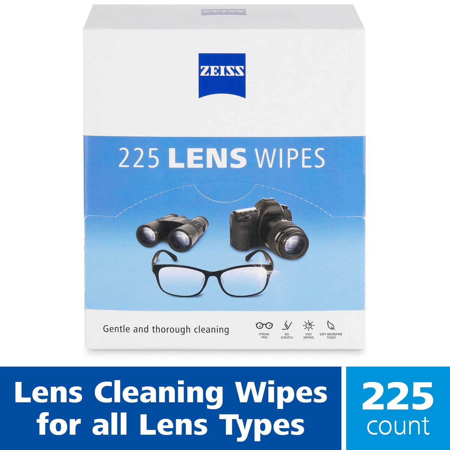 ZEISS Gentle and Thorough Cleaning Eyeglass Lens Cleaner Wipes, 225 ...