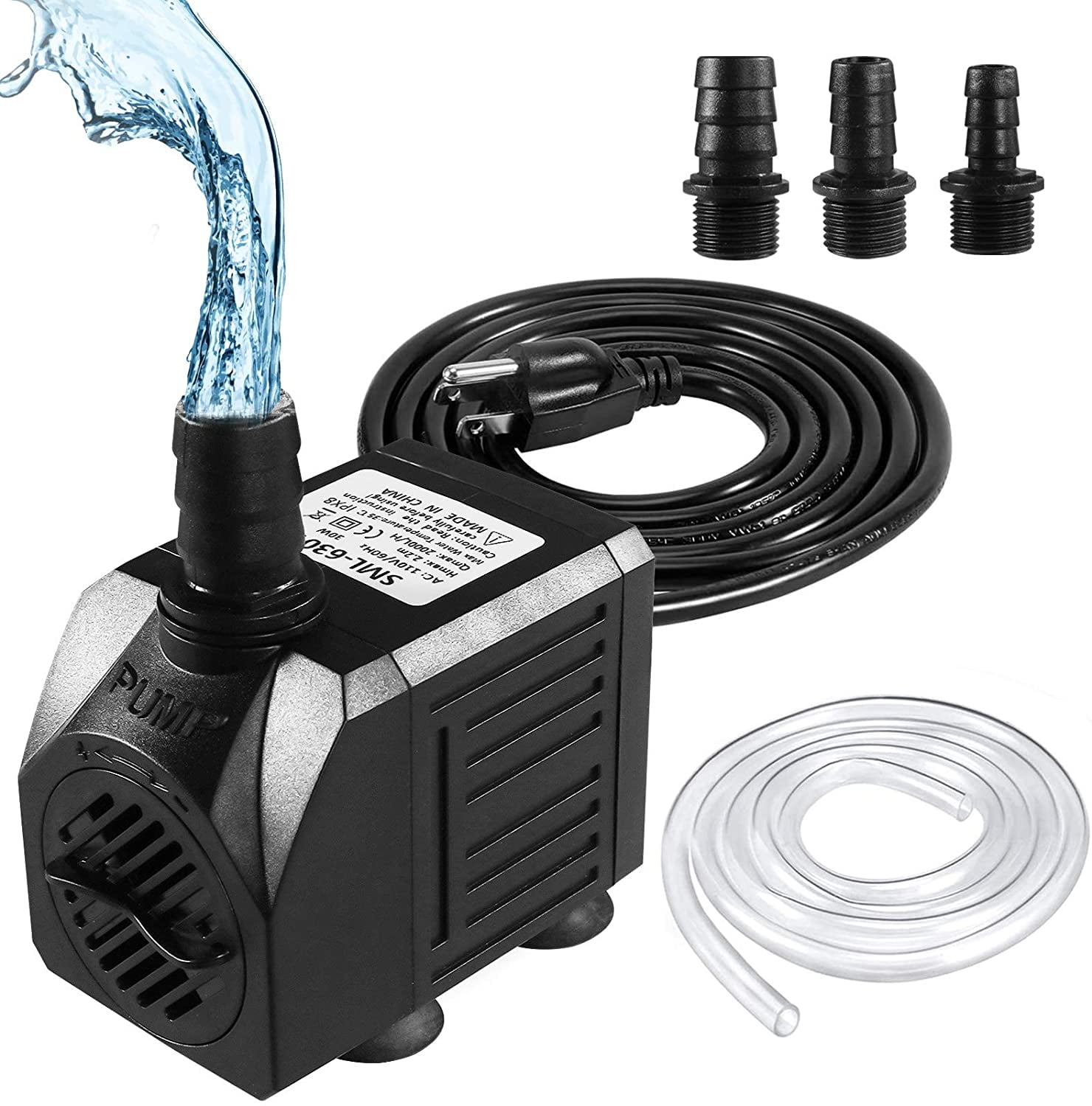 ZELAI4ever Submersible Fountain Pump, 150GPH, 8W, 2 Nozzles, Black ...