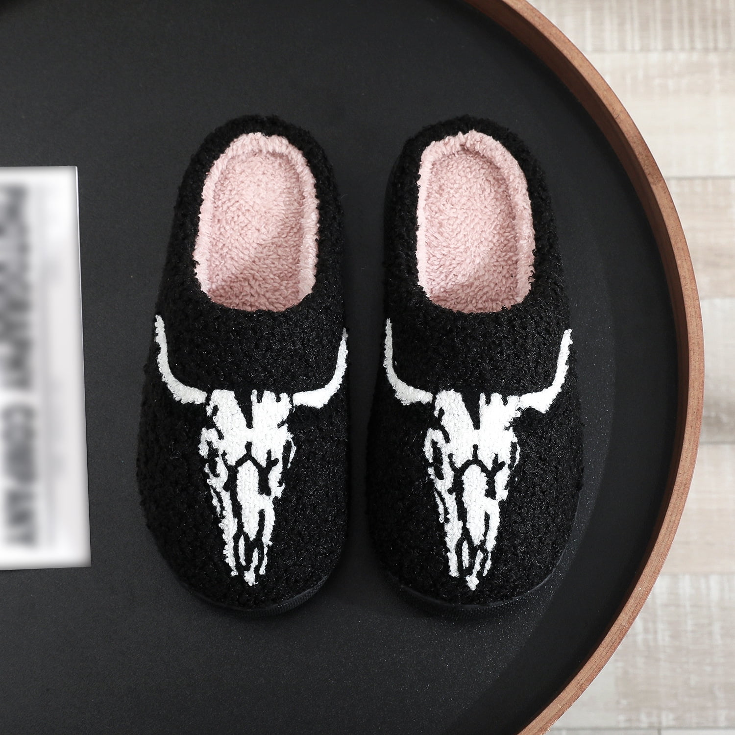 ZELAND Cozy Halloween Bull Skull Skeleton Embroidered Cotton Slippers ...