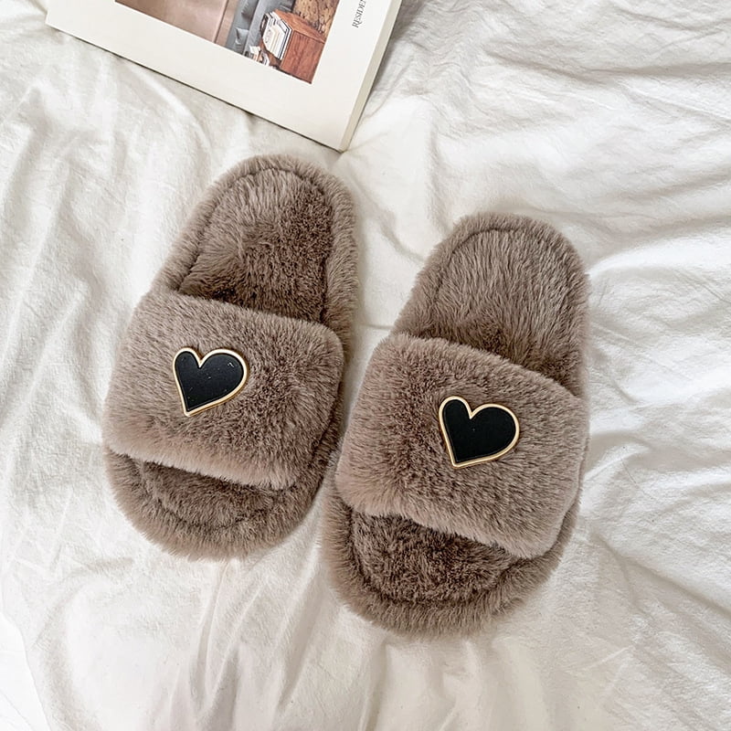 ZELAND Kids' Preppy Heart Plush Slippers - Designer-Inspired Tweed Faux ...