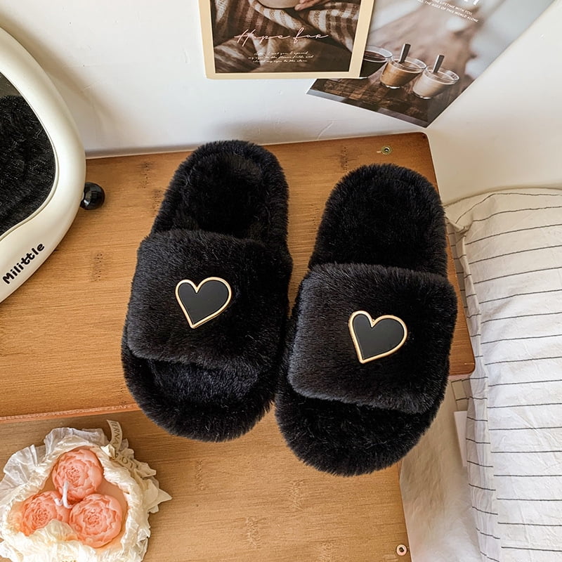 ZELAND Kids' Preppy Heart Plush Slippers - Designer-Inspired Tweed Faux ...
