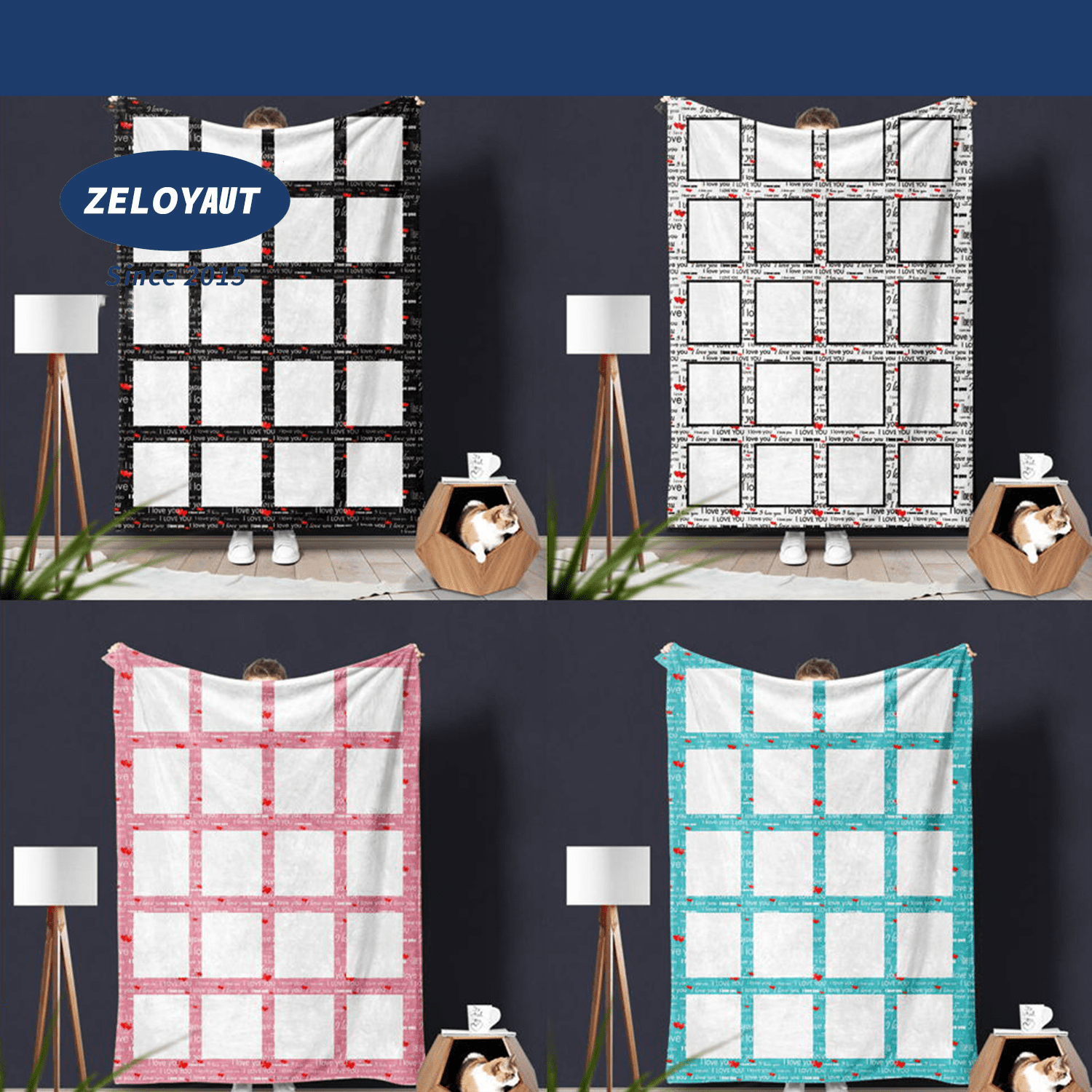 ZELOYAUT 4 PCS LOVE 20 grid Sublimation blanket、51"X59", Suitable for ...