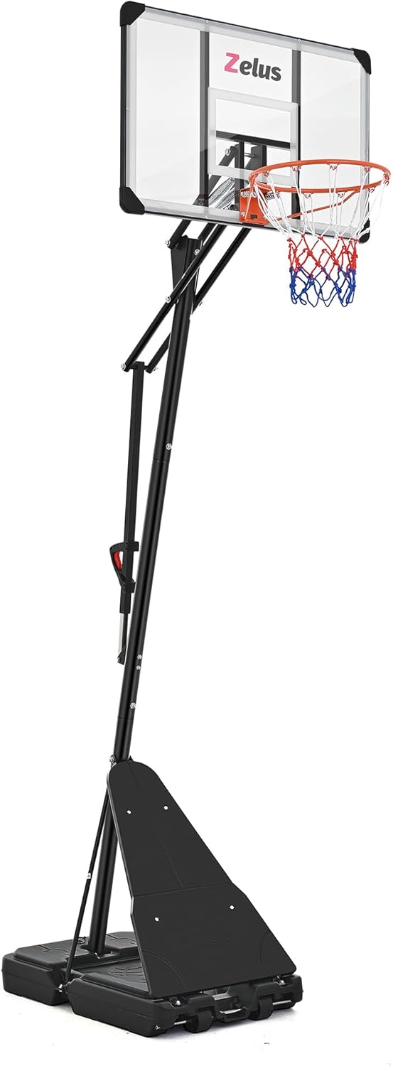 ZELUS Basketball Hoop Outdoor, 4.9 to 10 ft Adjustable Height Portable ...