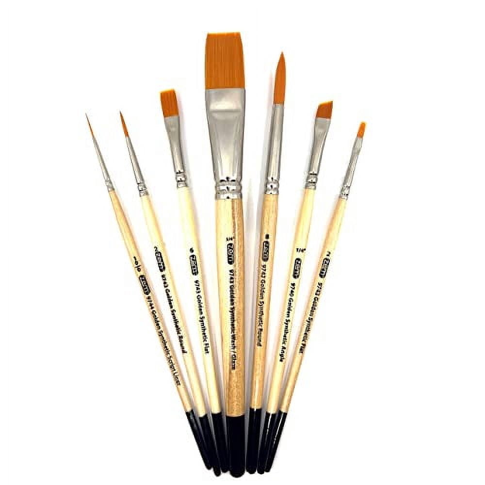 ZEM Brush Golden Synthetic Brush Set 7 Pcs Brushes Wash 3/4", Flats 2 ...