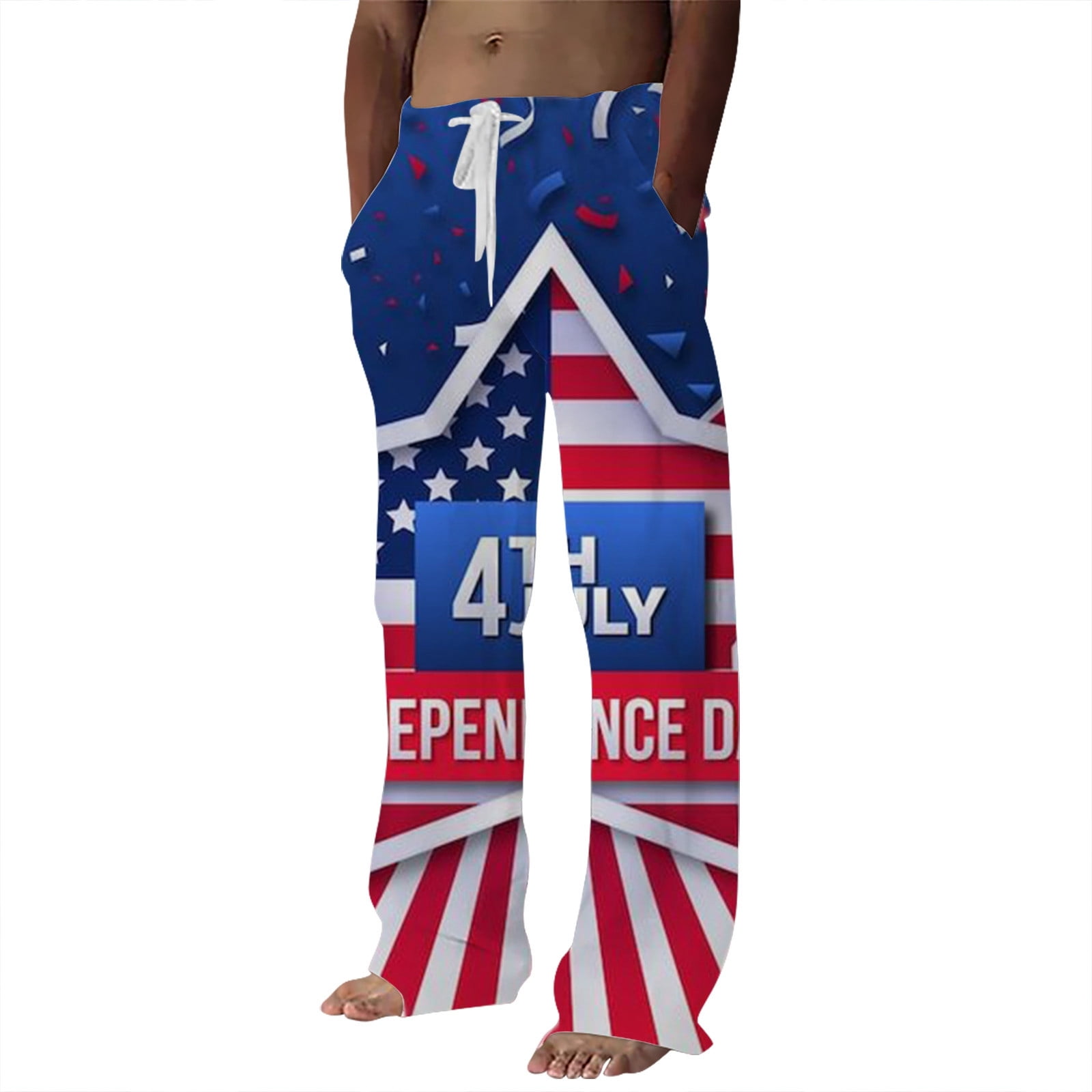 Zemikanior Linen Pants Men All Seasons Fashion Independence Day Theme