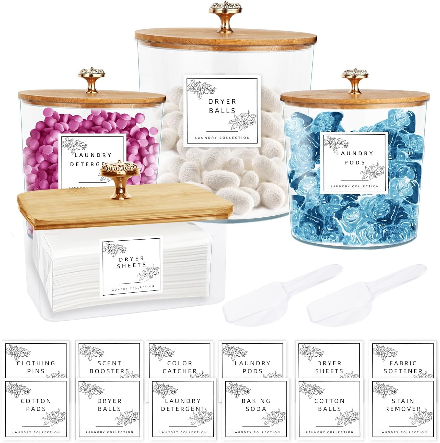 ZEN 4 Pack Laundry Room Organization Storage Containers Acrylic Jars ...
