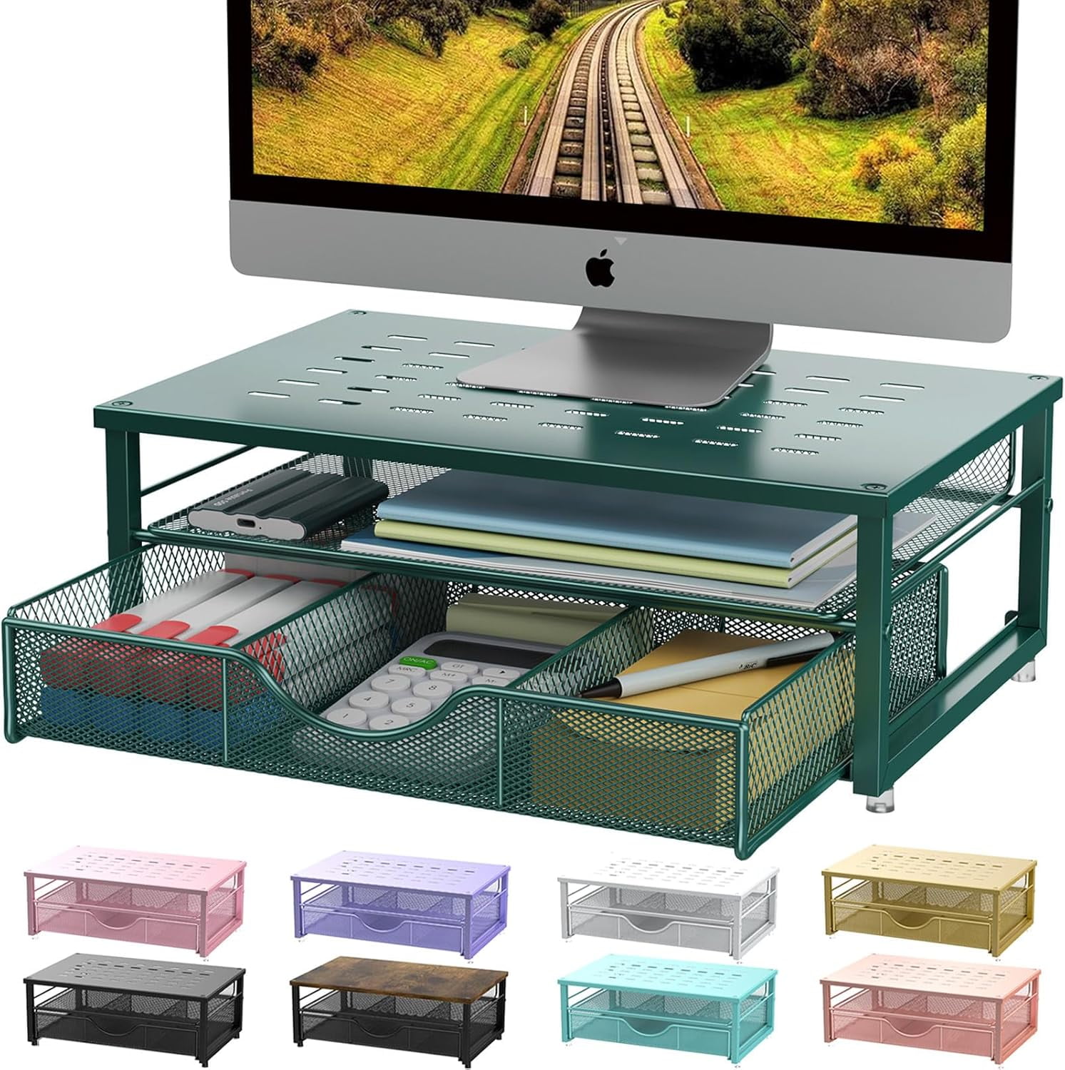ZEN Computer Monitor Stand Riser, office organizer with Drawer, Office ...