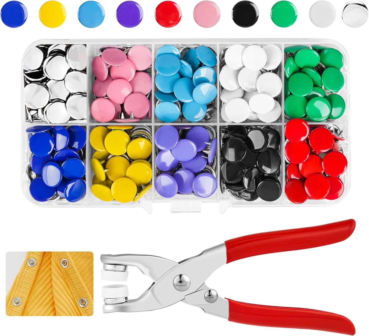 ZEN Snap Button Kit 100set, 9.5mm Snap Fasteners Kit with Pliers, Metal ...