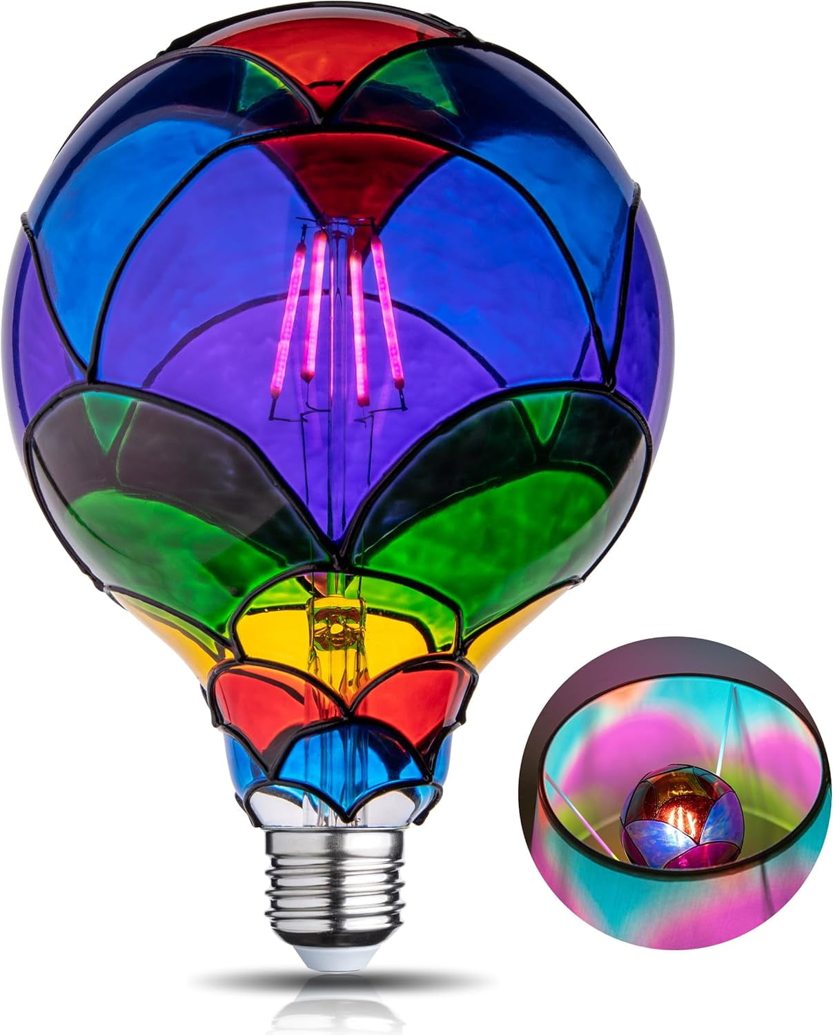 ZEN Stained Glass Light Bulb, Rainbow Painted, 4W 120V, Multi Colored ...
