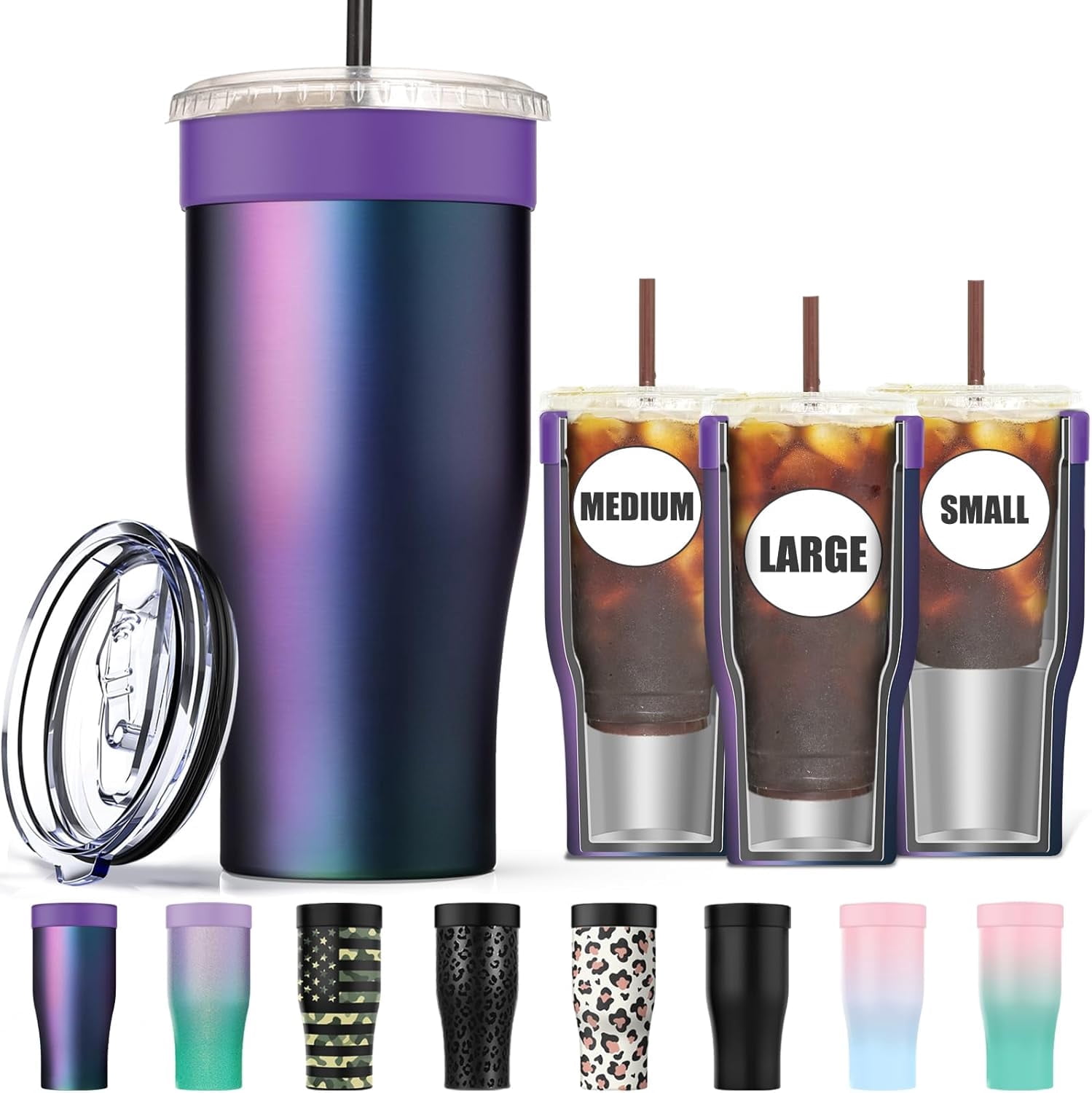 ZEN Universal Iced Coffee Sleeve - Upgraded Double Wall Reusable ...