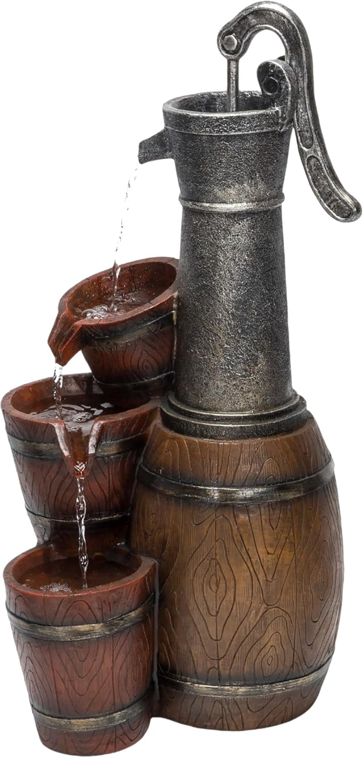 ZEN403S Indoor/Outdoor Vintage Farmhouse Barrel Fountain, Rustic ...