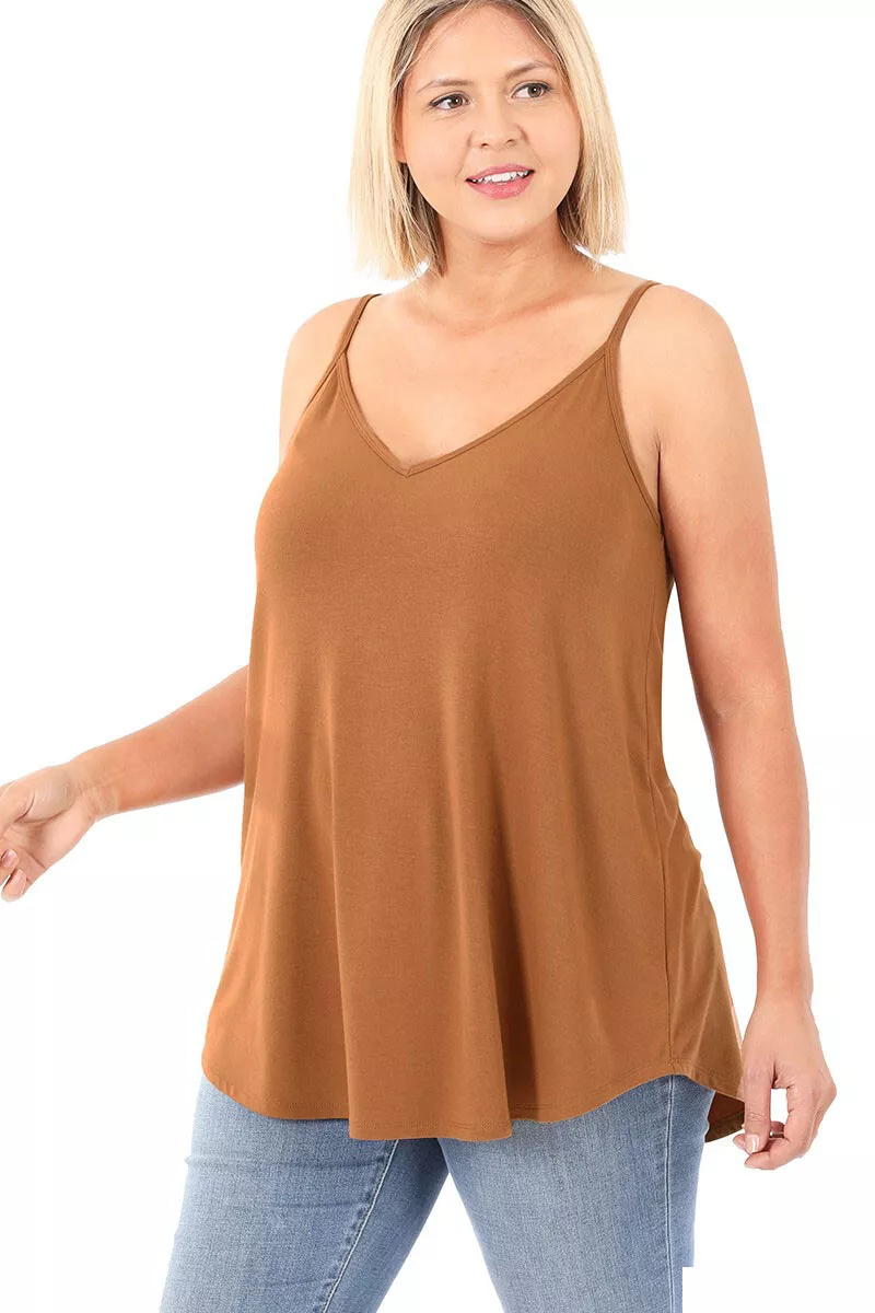 (ZENANA) Front-Back Reversible (Vneck-ScoopNeck Reversible) Spaghetti ...