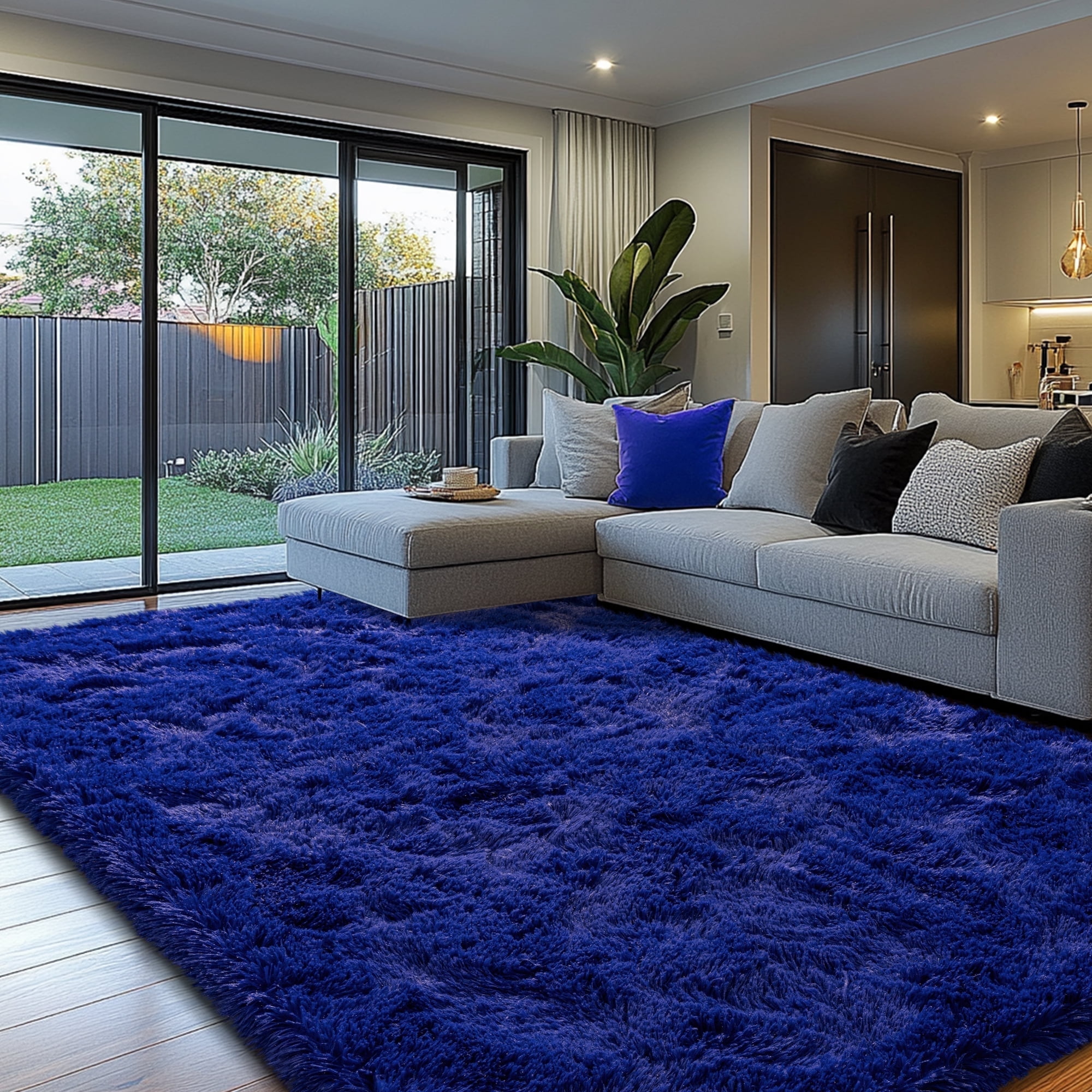 ZENELESS 9'x12' Blue Plush Shaggy Rug, Extra Large Soft Indoor Modern ...