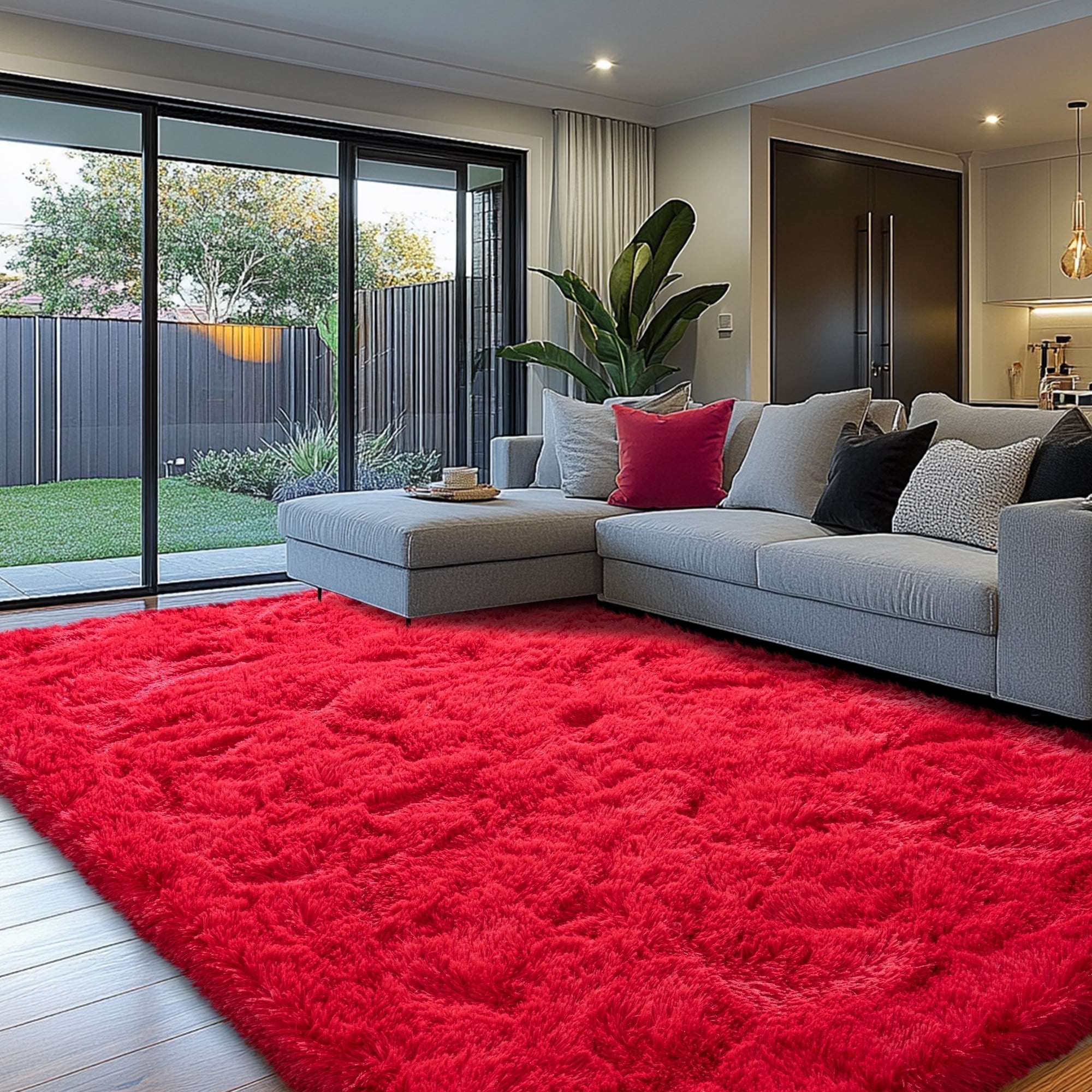 ZENELESS 9'x12' Red Plush Shaggy Rug, Extra Large Soft Indoor Modern ...