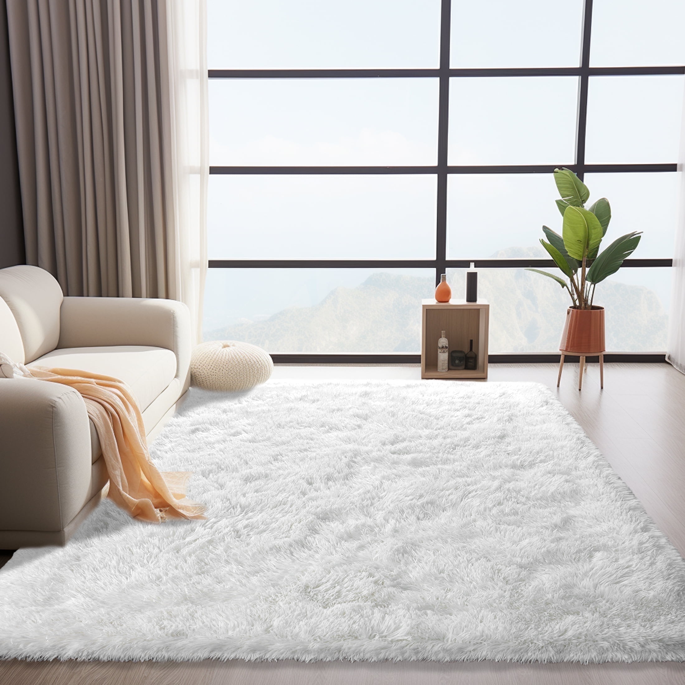 ZENELESS 9'x12' White Plush Shaggy Rug, Extra Large Soft Indoor Modern ...