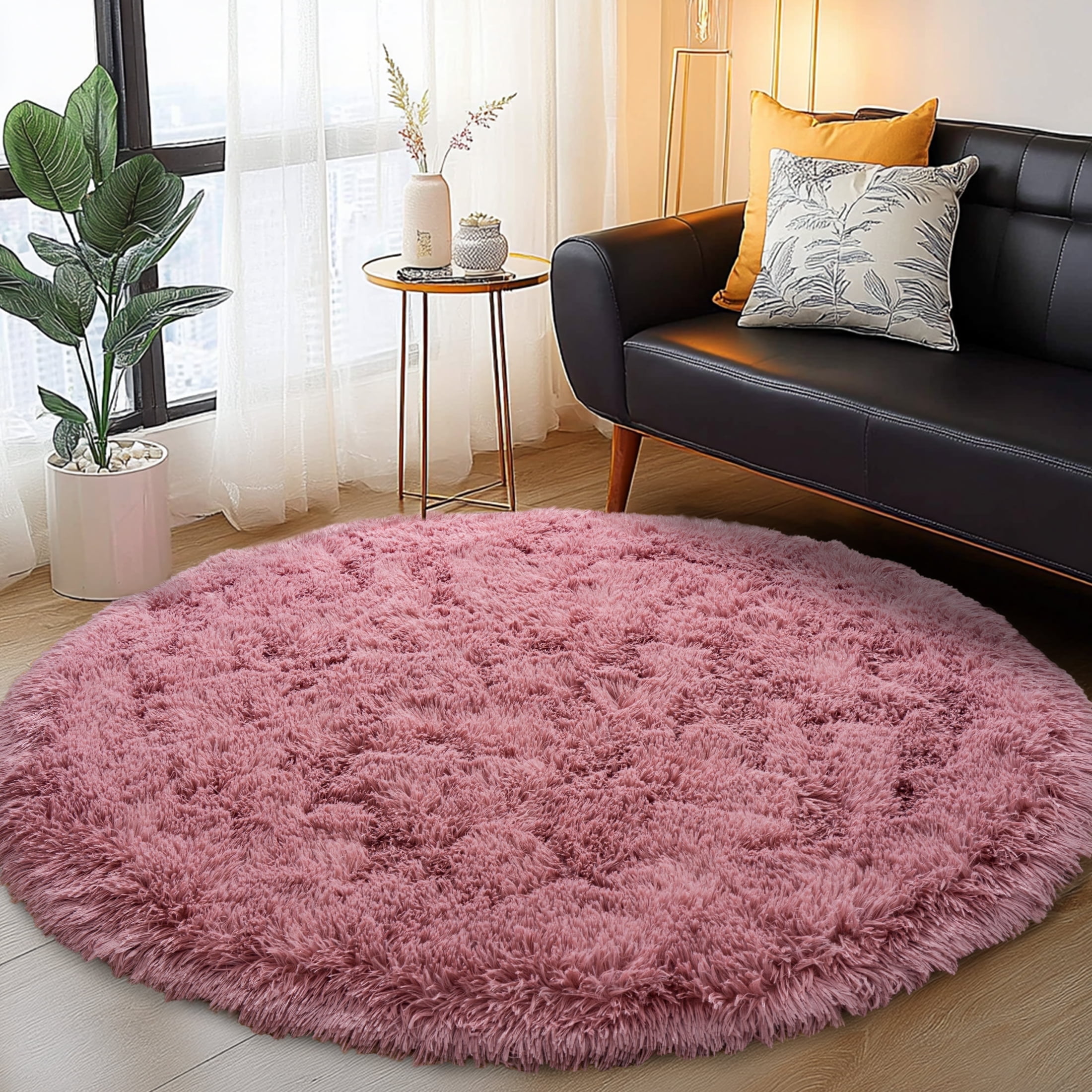 ZENELESS Fluffy Circle Rug for Girls Bedroom,5x5ft Blush Pink Non-Slip ...