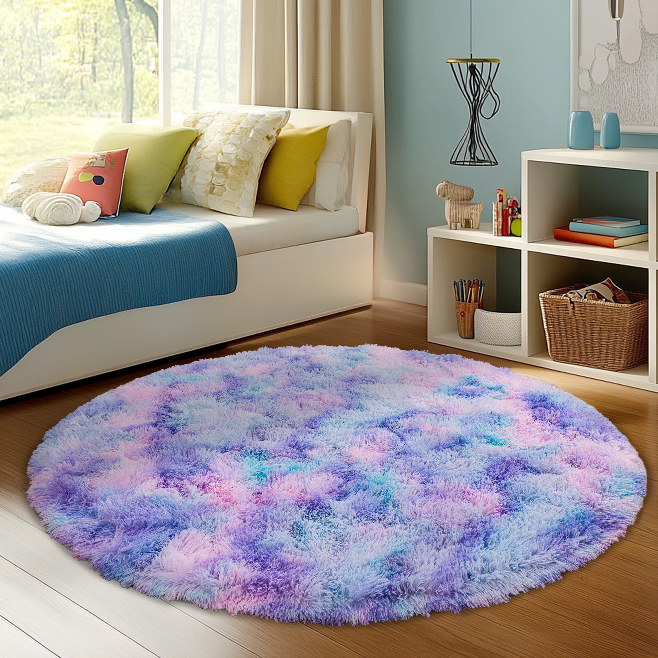 ZENELESS Fluffy Shag Circle Rug for Kids Room,5x5ft Shaggy Circular ...