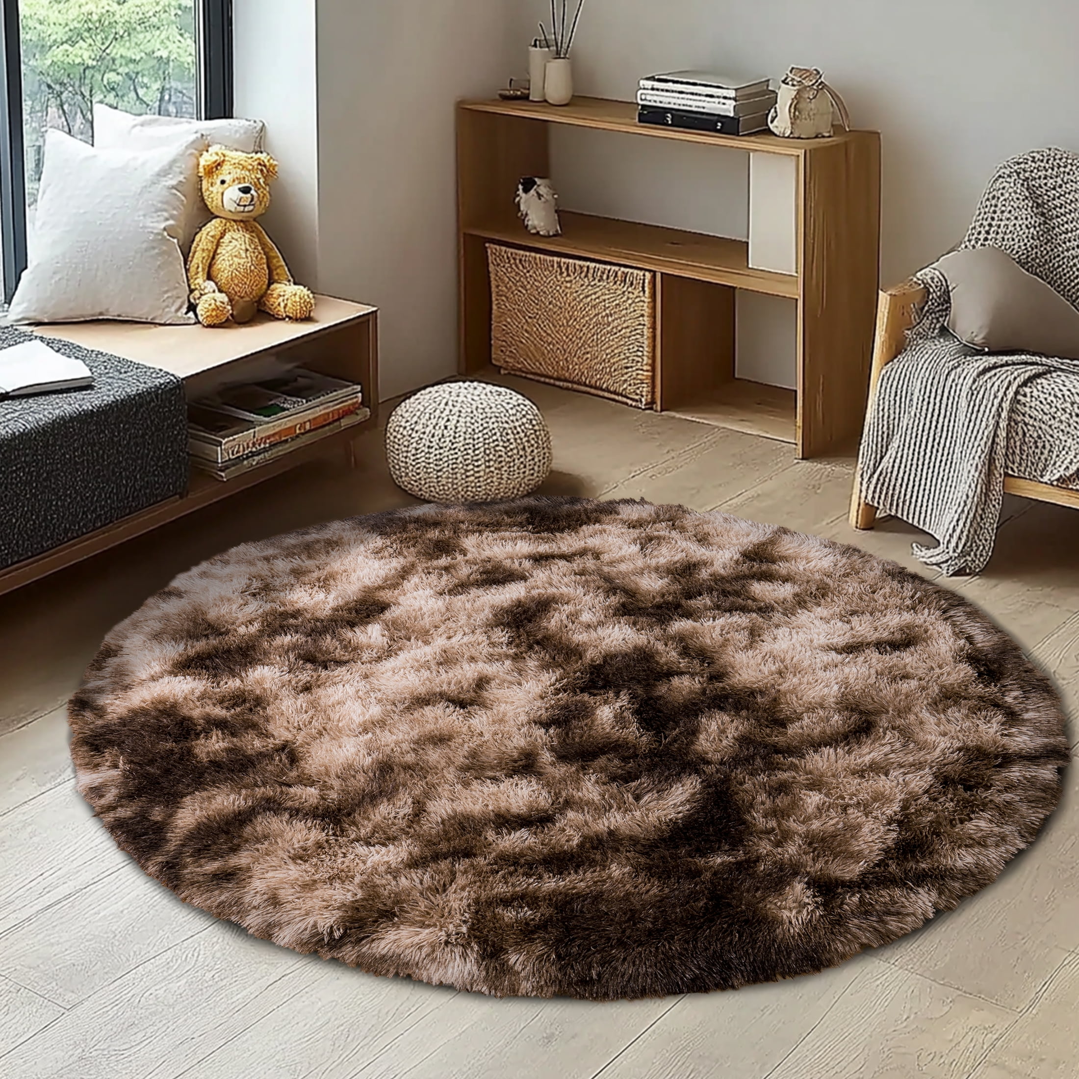 ZENELESS Fluffy Soft Round Rugs for Teen's Room,5x5ft Non-Slip Tie-dye ...