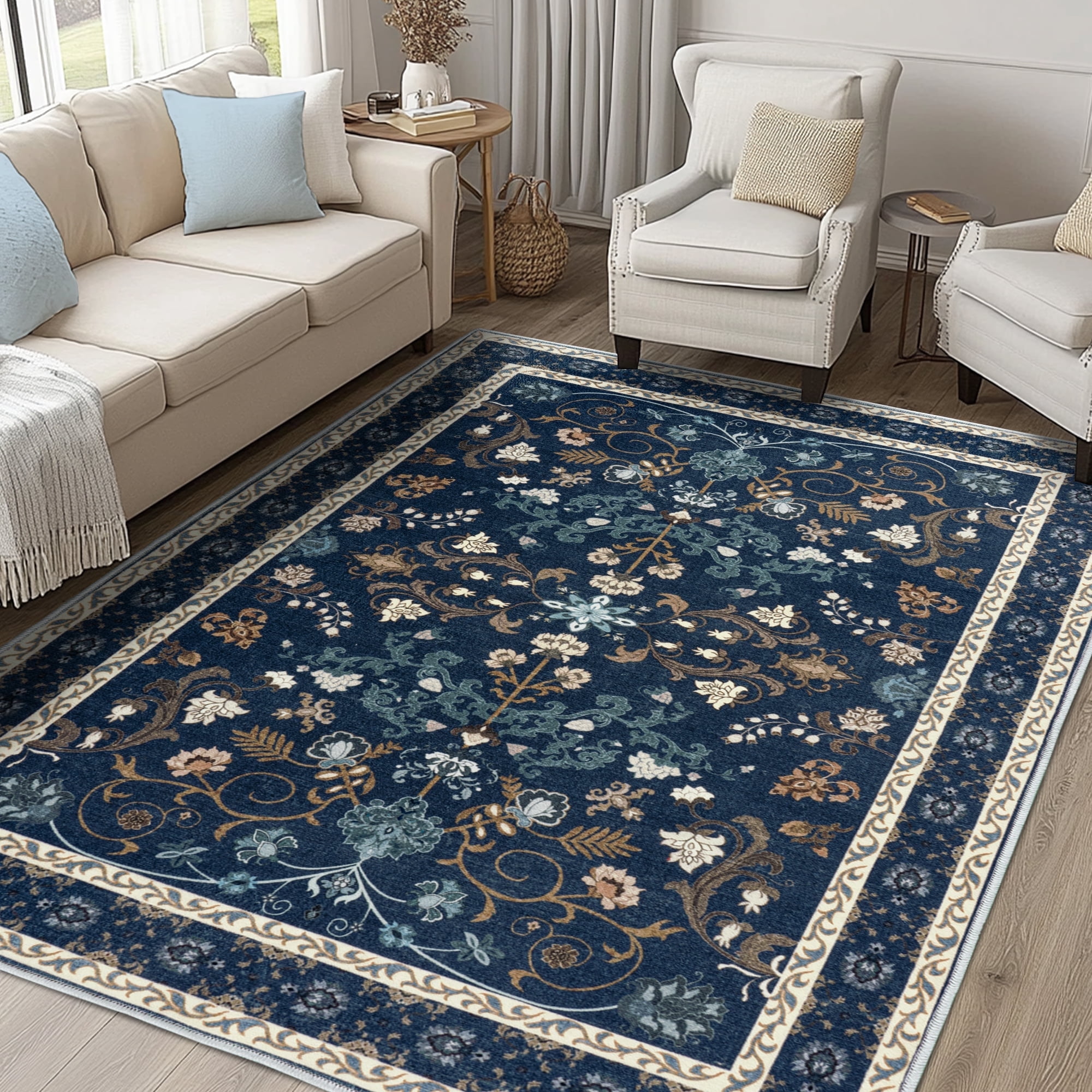 ZENELESS Machine Washable Rug, 6x9 Foldable Non-Slip Traditional Style ...
