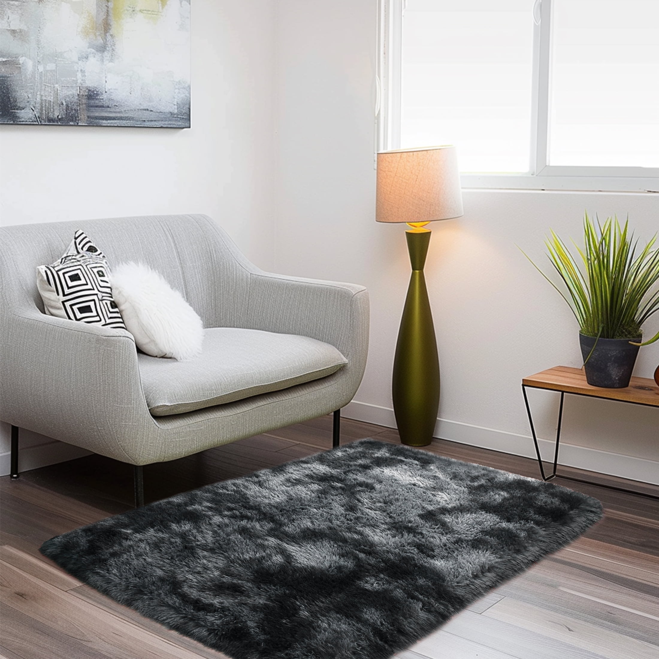 ZENELESS Solid Shag Collection Rug,3x5ft Charcoal Gray Fluffy Area Rugs ...
