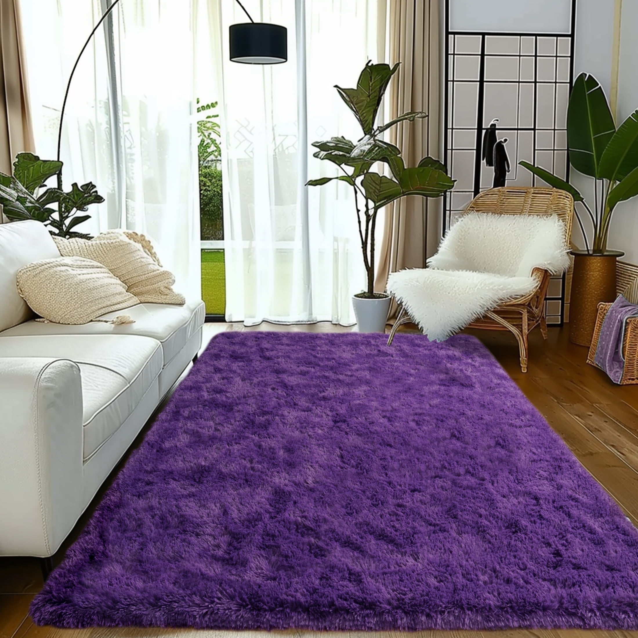 ZENELESS Solid Shag Collection Rug,3x5ft Grape Purple Fluffy Area Rugs ...