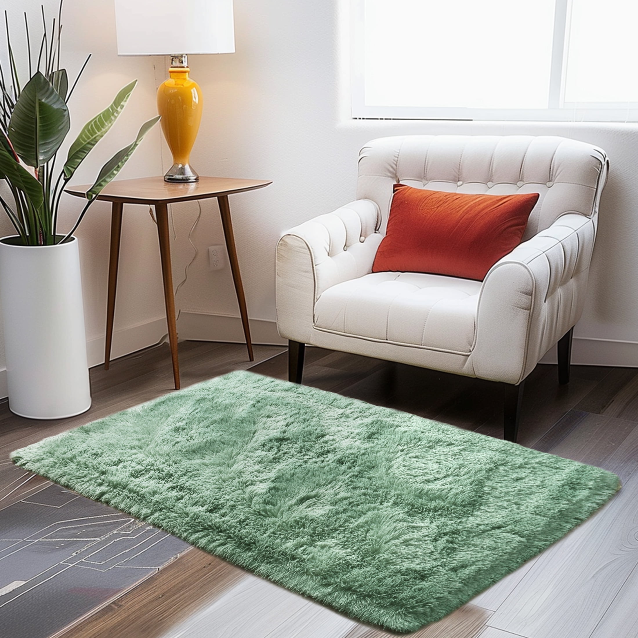 ZENELESS Solid Shag Collection Rug,3x5ft Matcha Green Fluffy Area Rugs ...