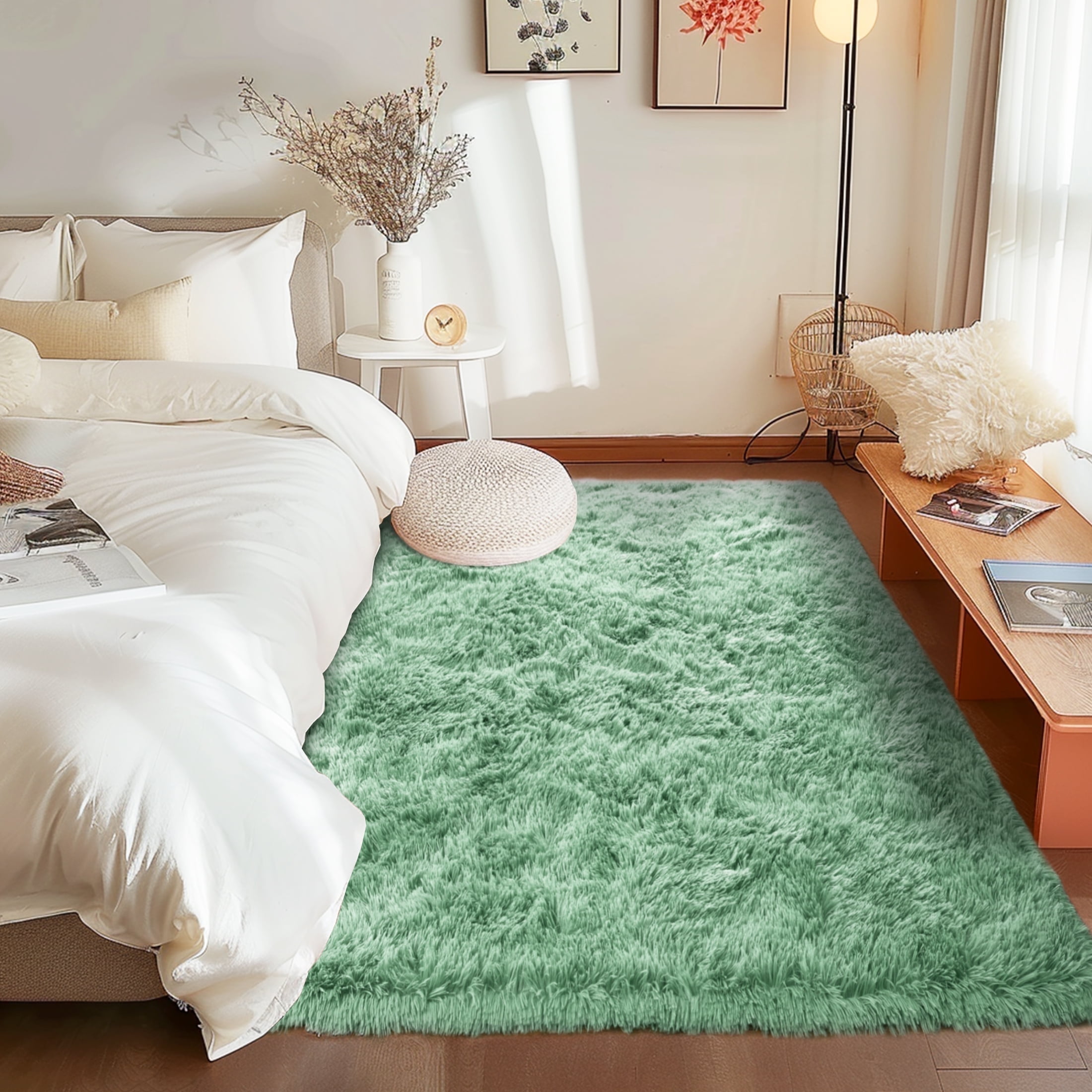 ZENELESS Solid Shag Collection Rug 4x6ft Matcha Green Fluffy Area Rugs ...
