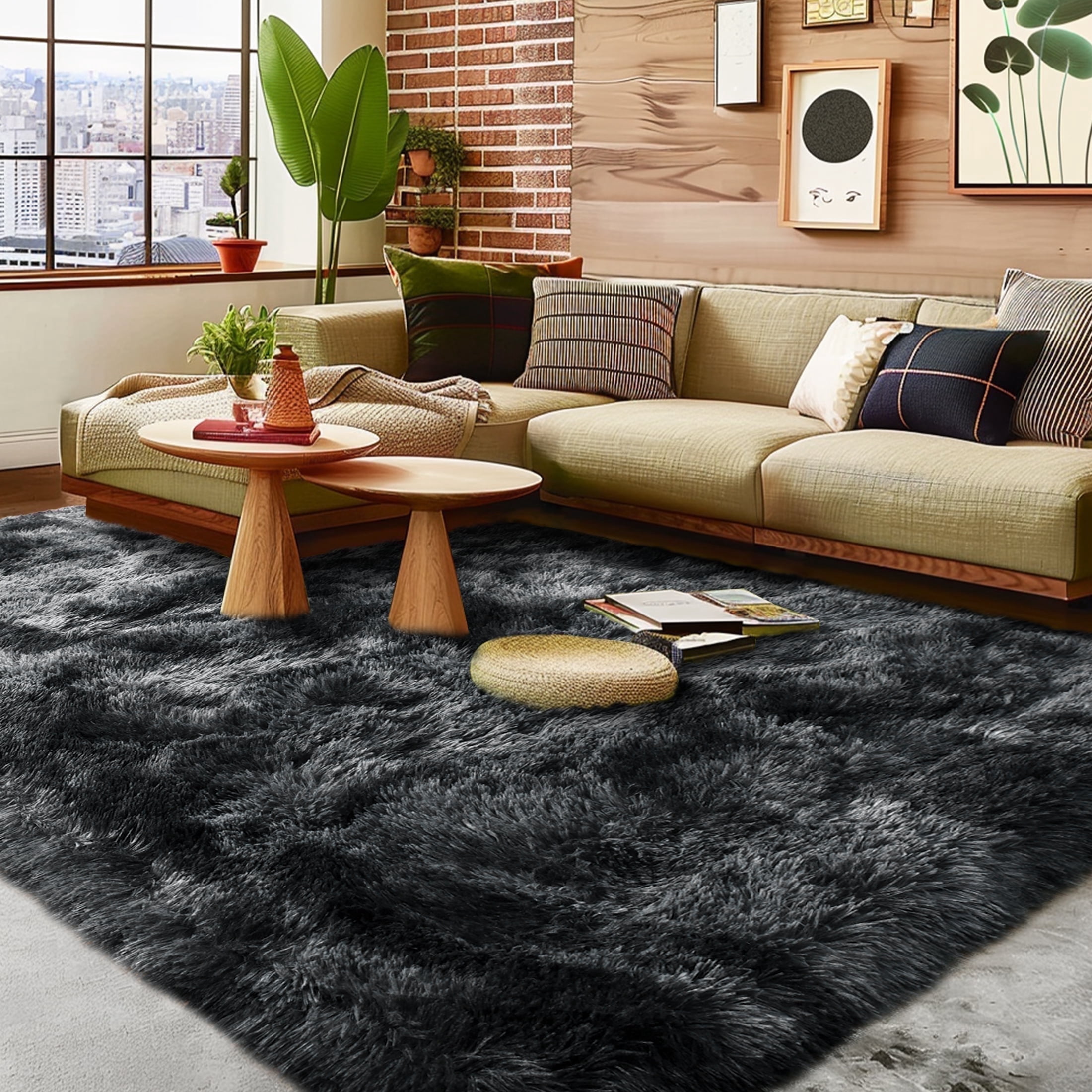 ZENELESS Solid Shag Collection Rug,5x7ft Charcoal Gray Fluffy Area Rugs ...