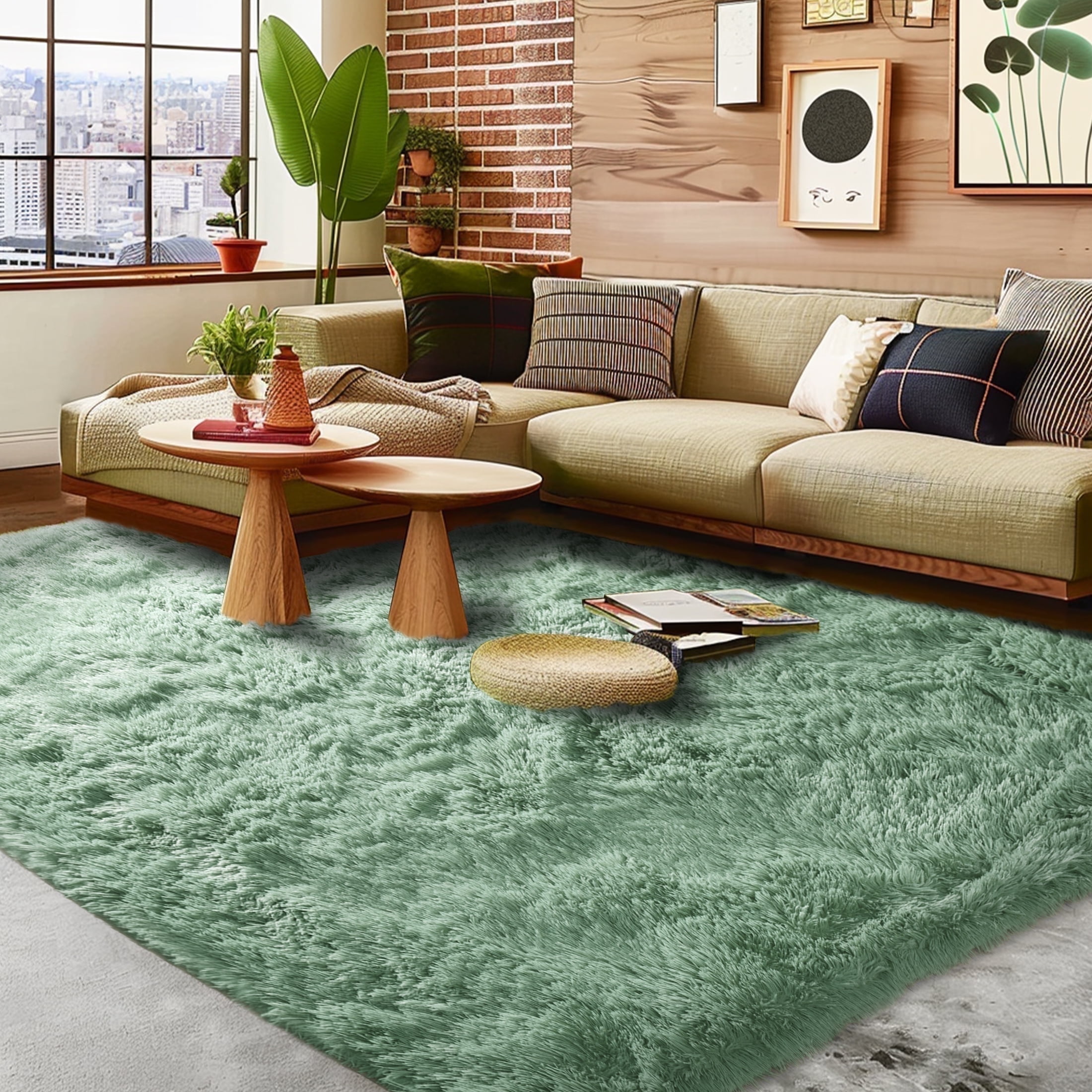 ZENELESS Solid Shag Collection Rug,5x7ft Matcha Green Fluffy Area Rugs ...
