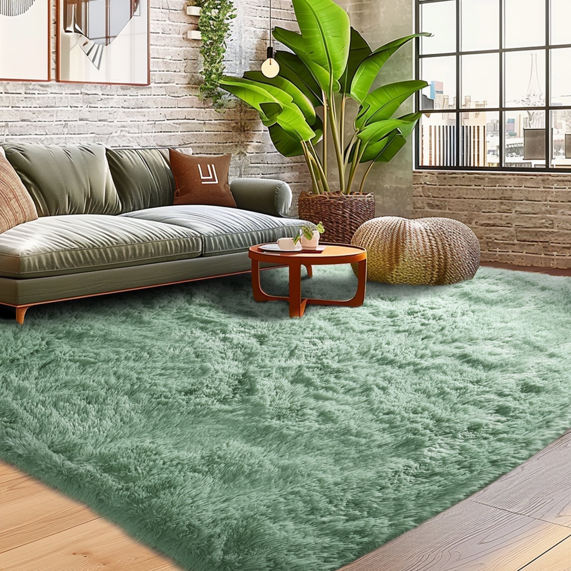 ZENELESS Solid Shag Collection Rug,6'x9' Matcha Green Large Fluffy Area ...