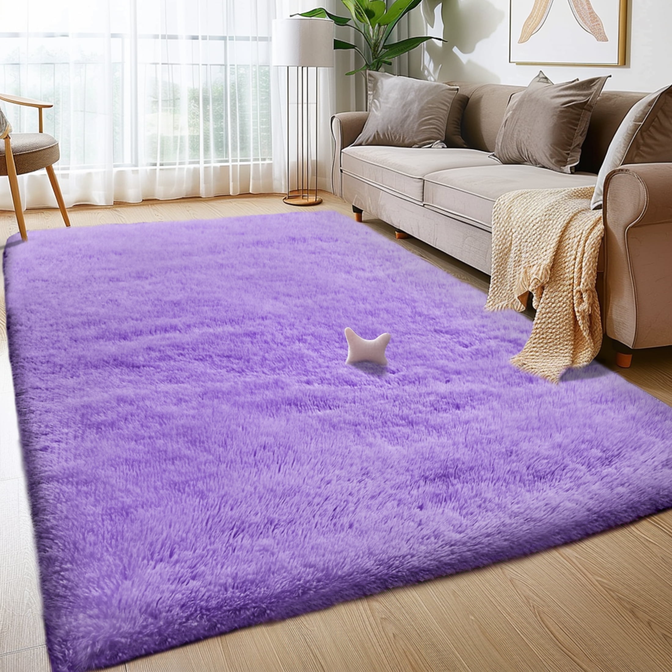 ZENELESS Solid Shag Collection Rug,8x10ft Lilac Large Fluffy Area Rugs ...