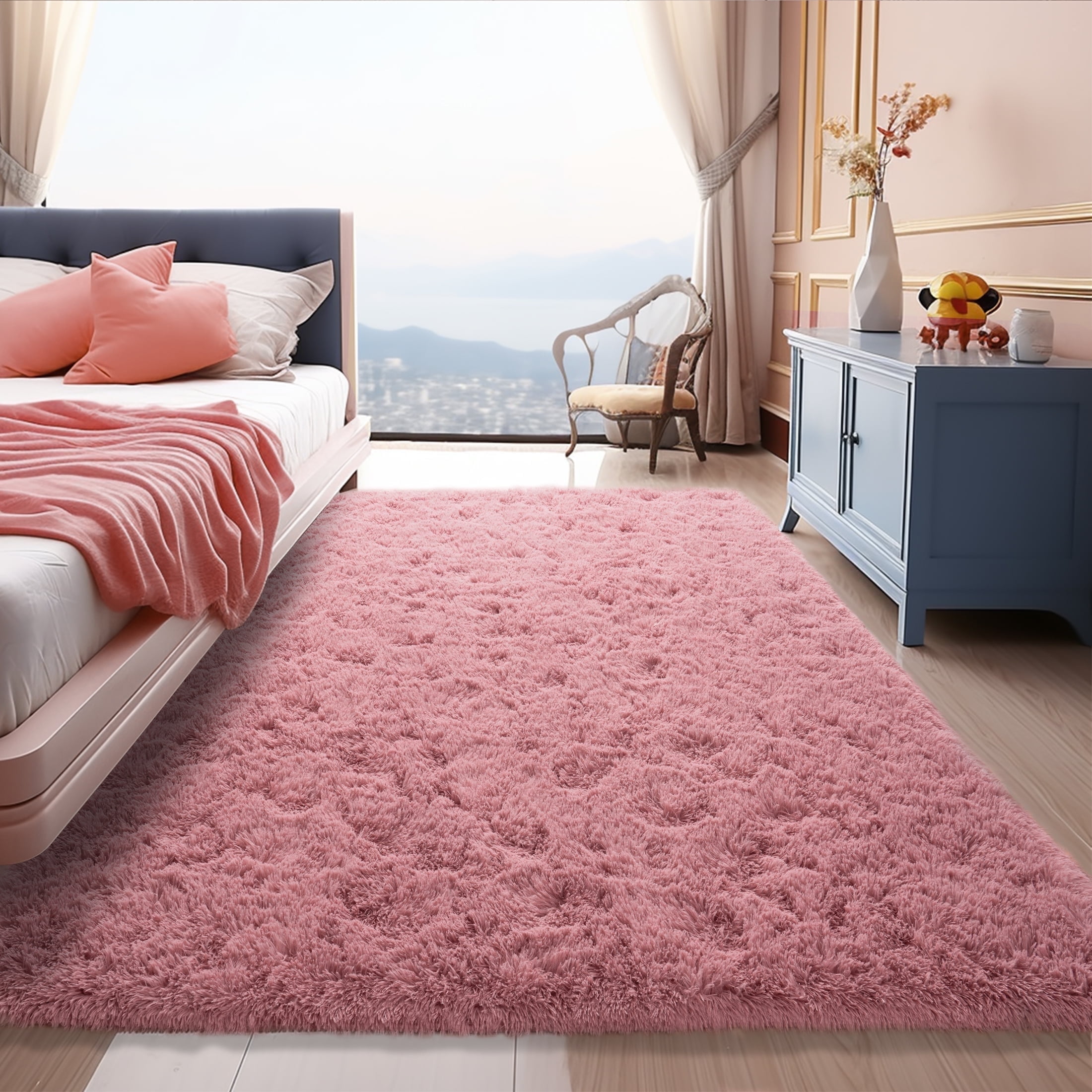 ZENELESS Super Soft Fluffy Rug 6x9 Blush Anti-Skid Floor Carpet ...