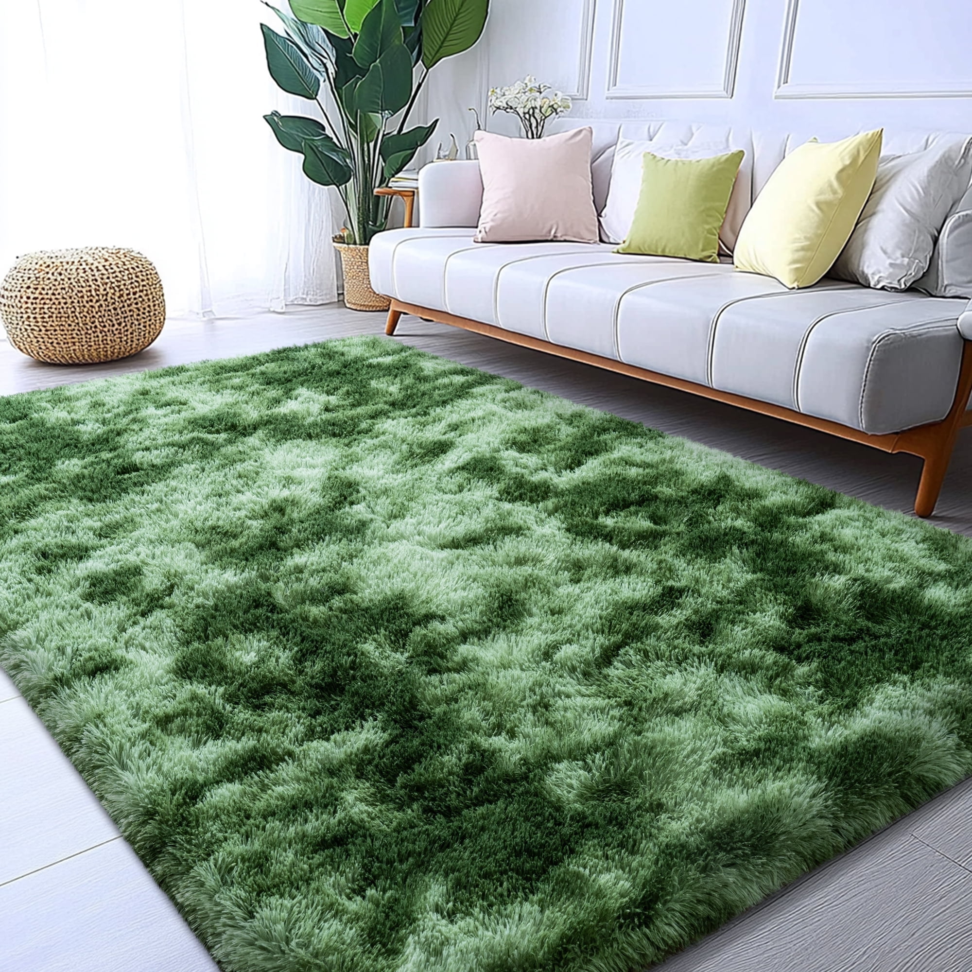ZENELESS Super Soft Fluffy Rug for Bedroom,6x9 Tie-Dye Dark Green Anti ...