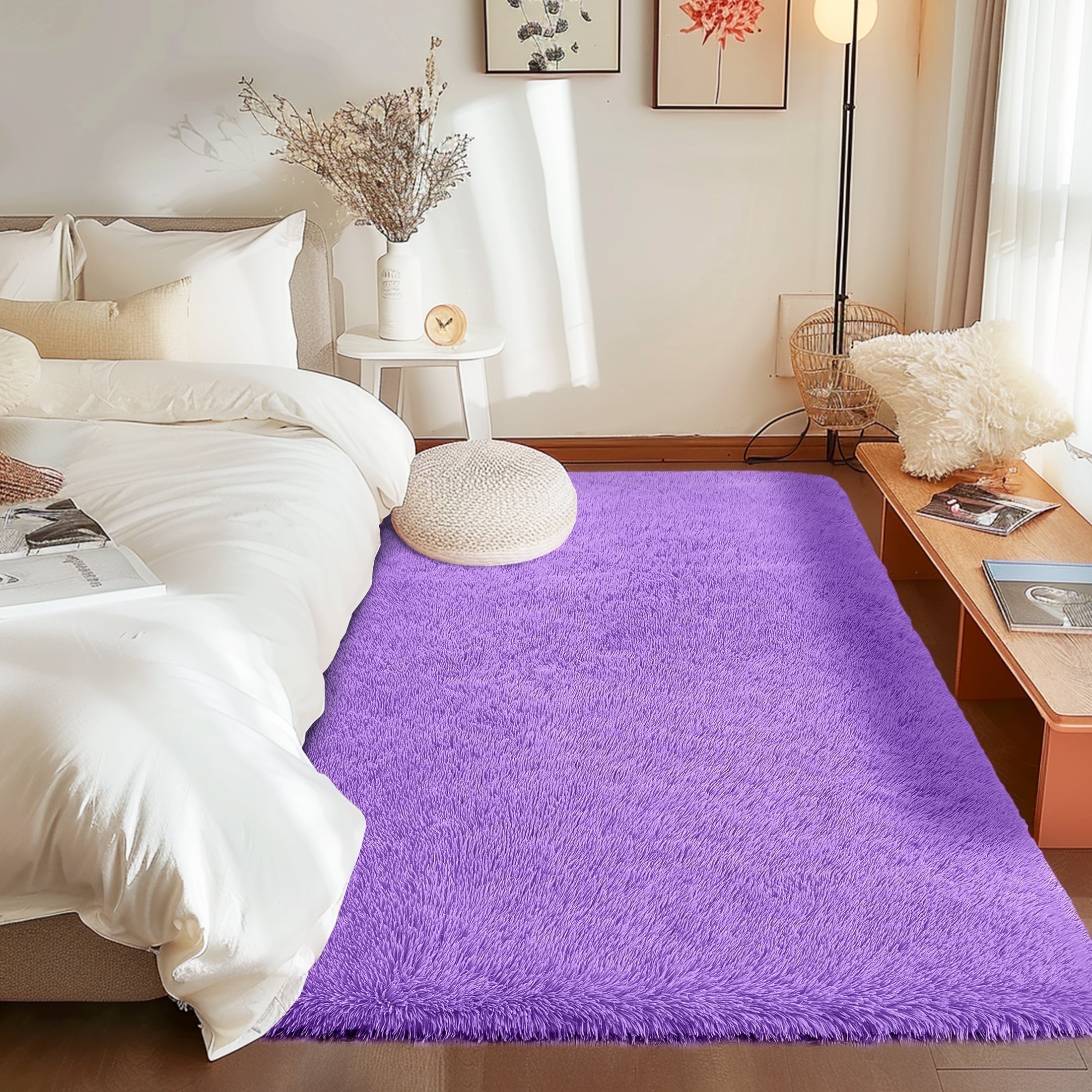 ZENELESS Solid Shag Collection Rug–5x7ft Lilac Fluffy Area Rugs Perfect ...