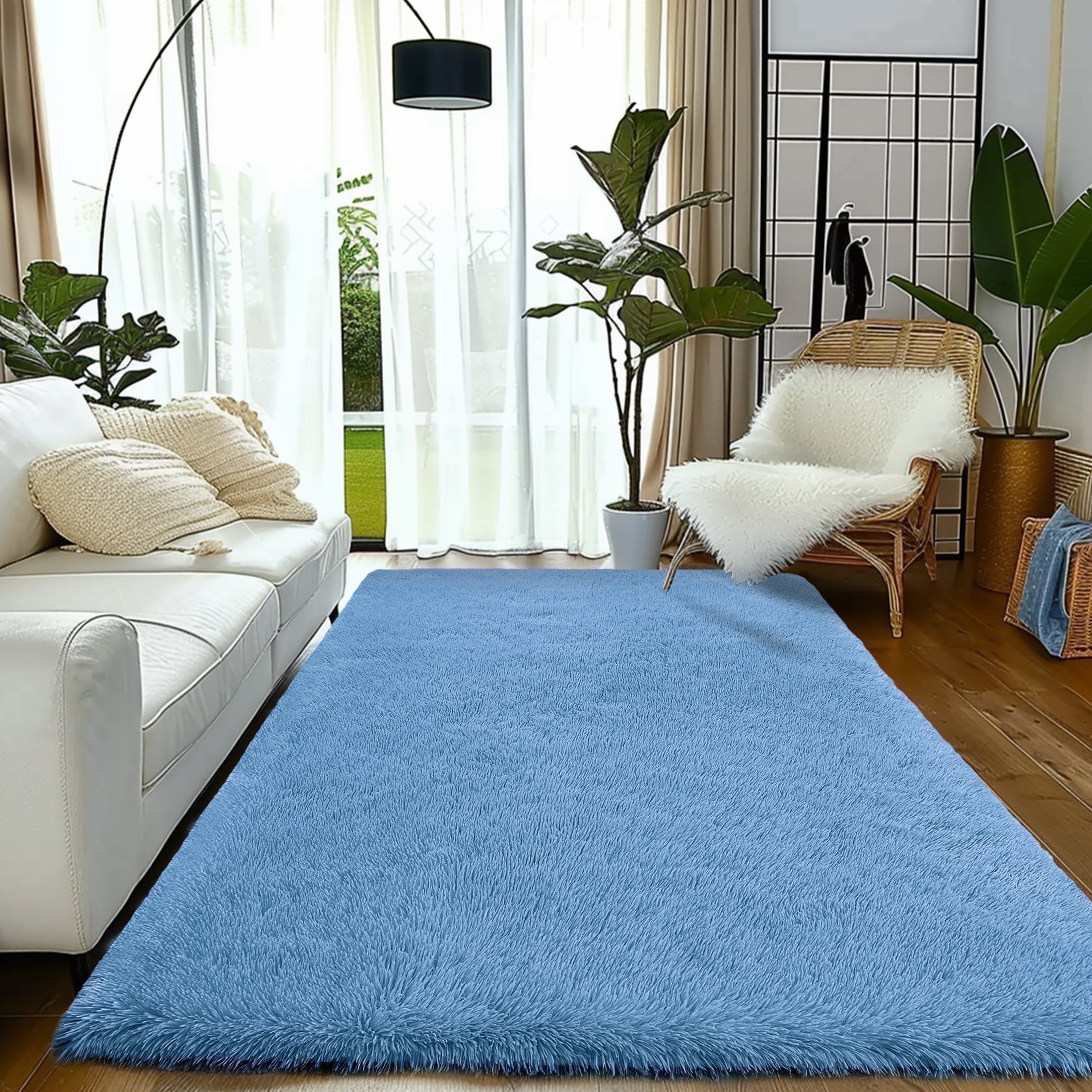 ZENELESS Solid Shag Collection Rug,4x6ft Gray Blue Fluffy Area Rugs ...
