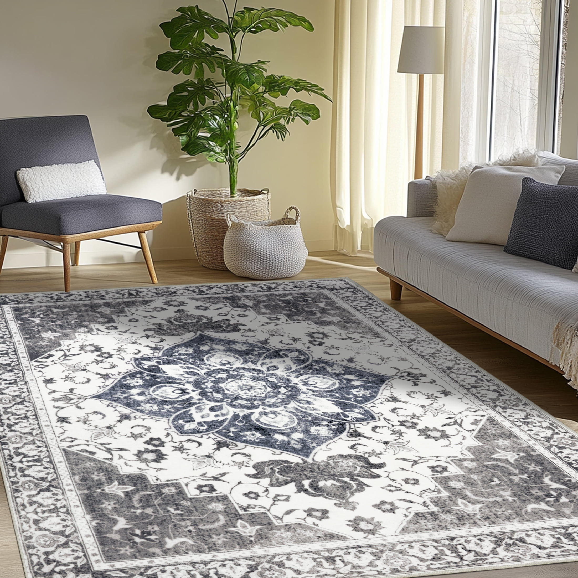 ZENELESS Washable Rugs for Living Room,4x6ft Ultra-Thin Non Slip ...