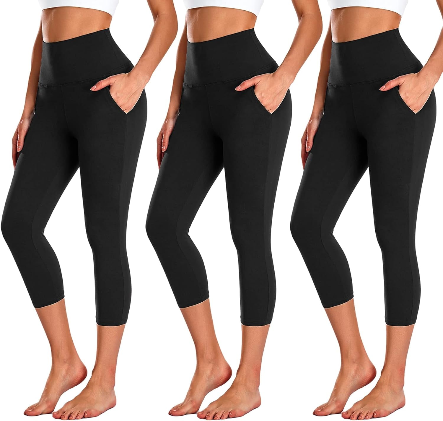 ZENFLEX 3 Pack Capri Leggings for Women with Pockets-High Waisted Tummy Control Workout Gym Yoga ...