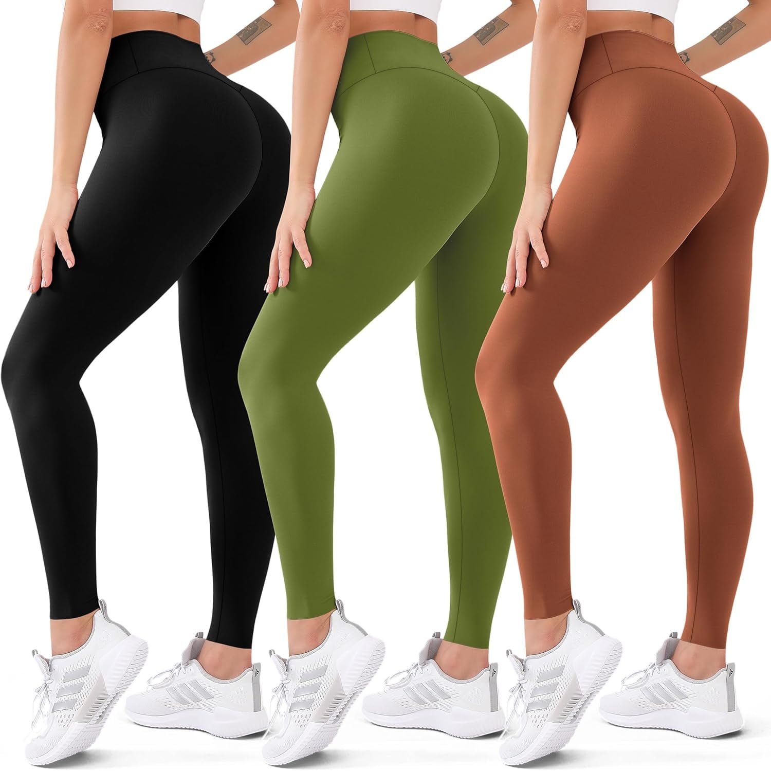 ZENFLEX 3 Pack High Waisted Leggings for Women Butt Lift Tummy Control Yoga Pants Non See ...
