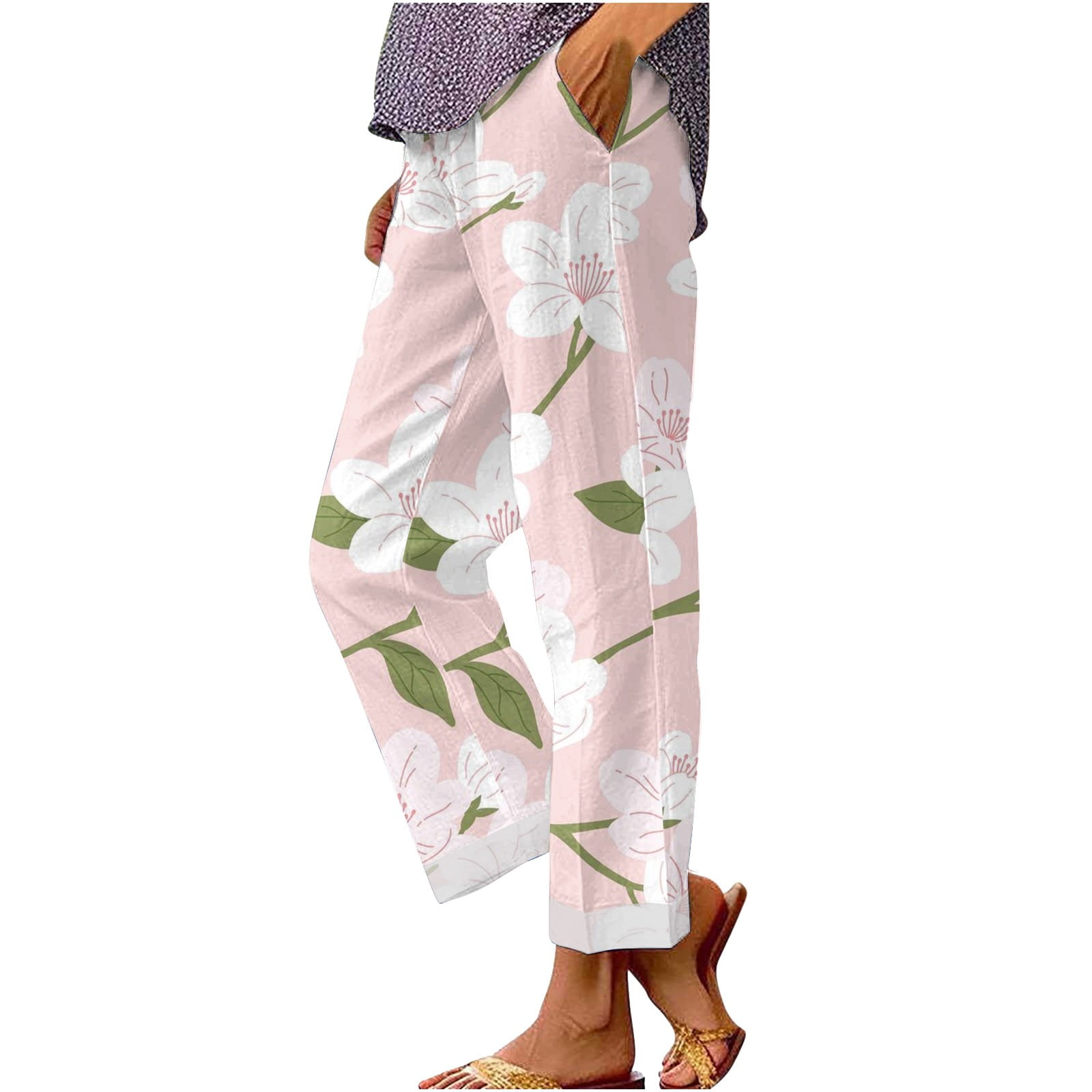 ZENFULYQE 2024 2 Piece Sets for Women Summer Mom Pants Linen Ankle ...